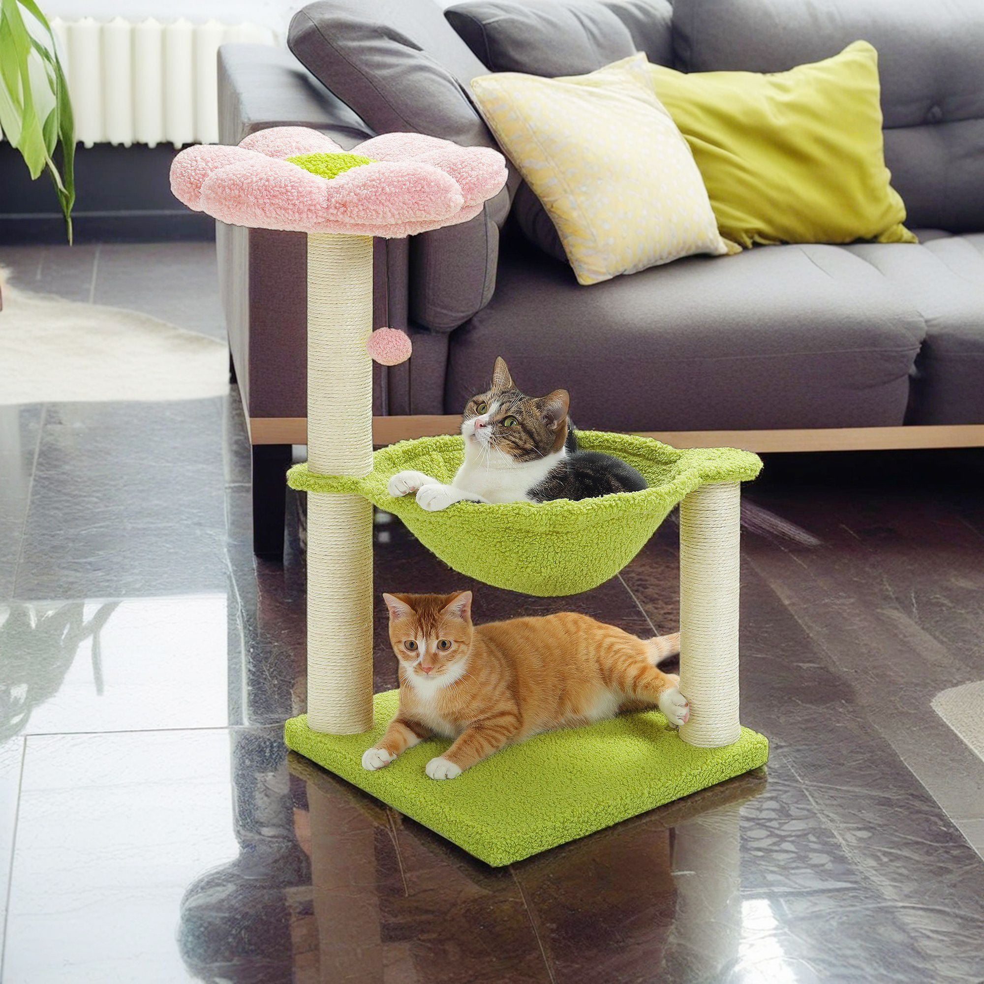 Pefilos 28" Flowers Cat Scratching Post for Indoor Cats, Cat Scratcher ...
