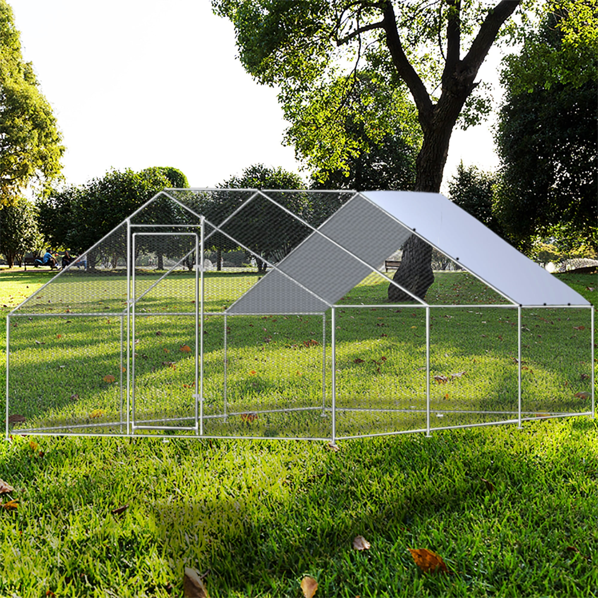 Pefilos 20' W Outdoor Large Chicken Coop, Walk-in Galvanized Mesh ...