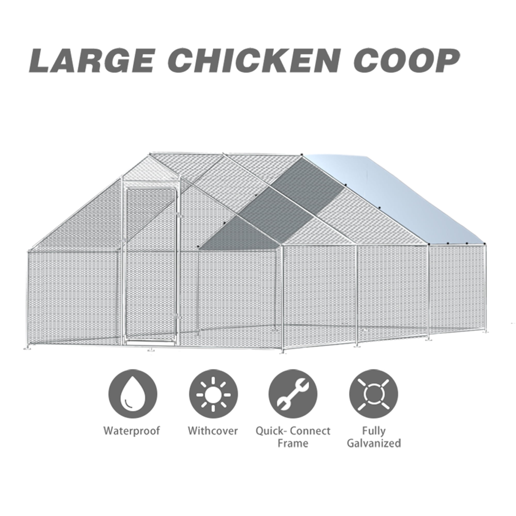 Pefilos 240" W Galvanized Wire Mesh Chicken Run Pen, Outdoor Large ...