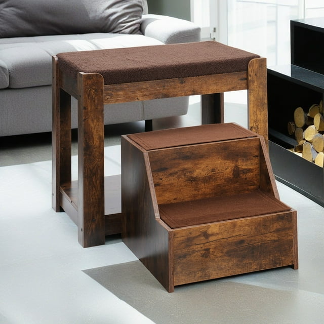 Pefilos 25" Wood Pet Stairs, Multi-Level Bed Window Perch Seat Platform ...