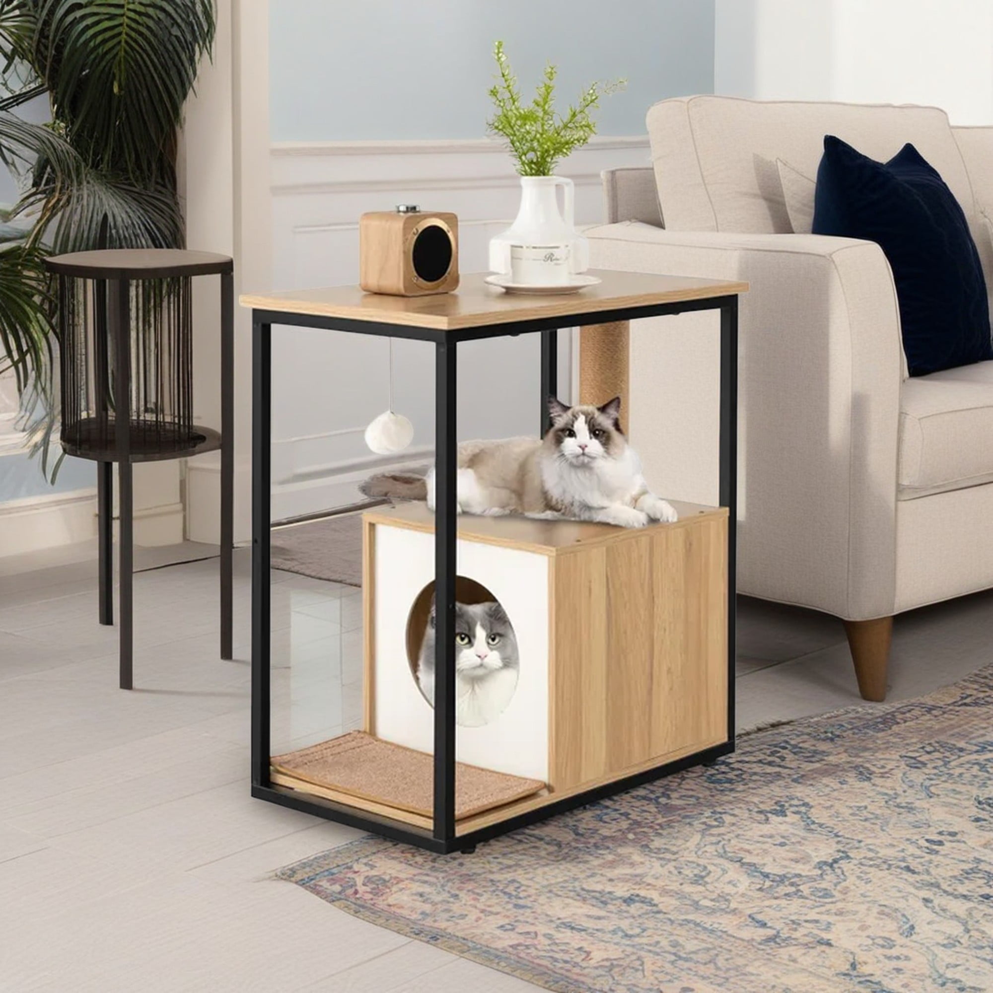 Pefilos 26" Cat House for Indoor Cats, Cat Condo with Scratching Post ...