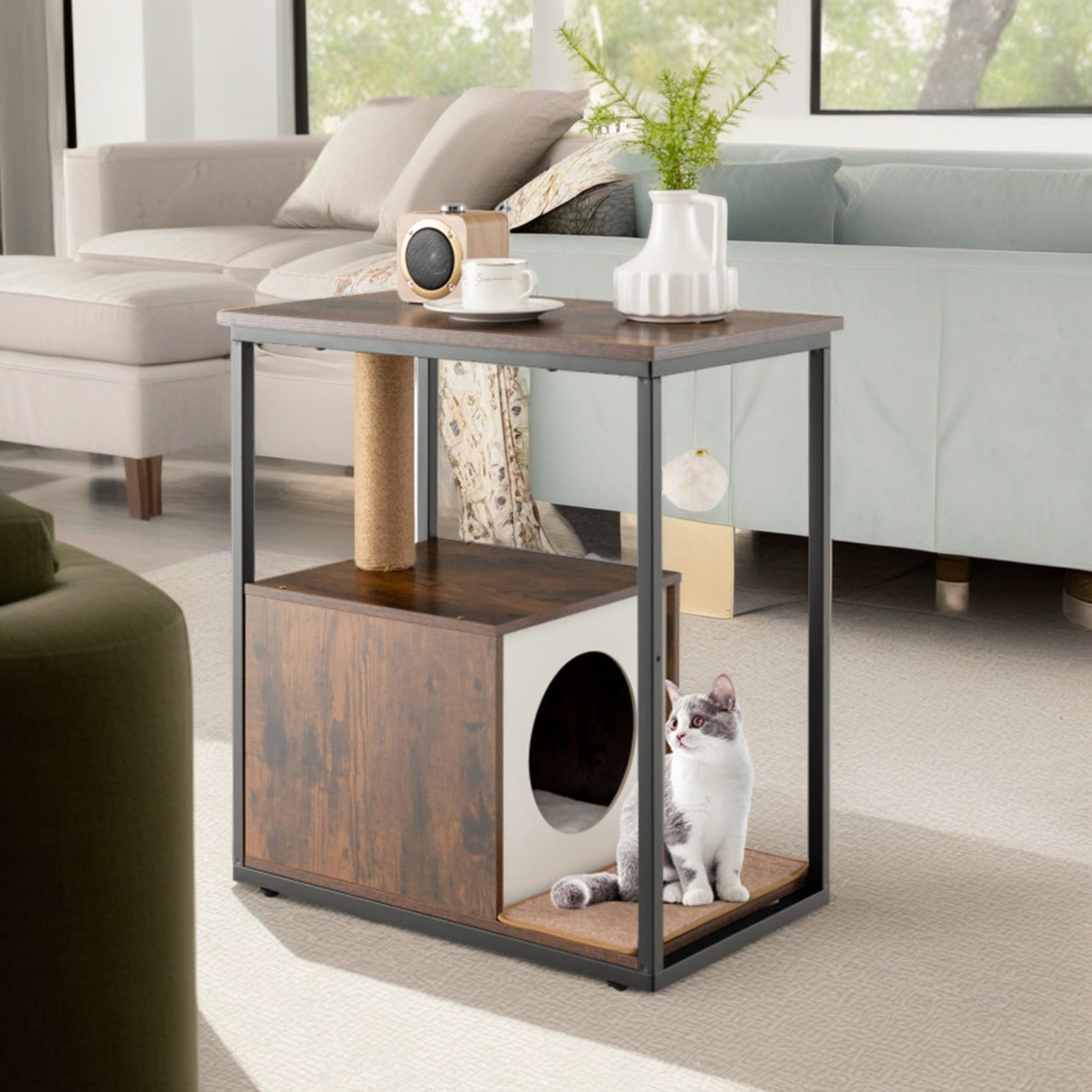 Pefilos 26" Cat House for Indoor Cats, Cat Condo with Scratching Post ...