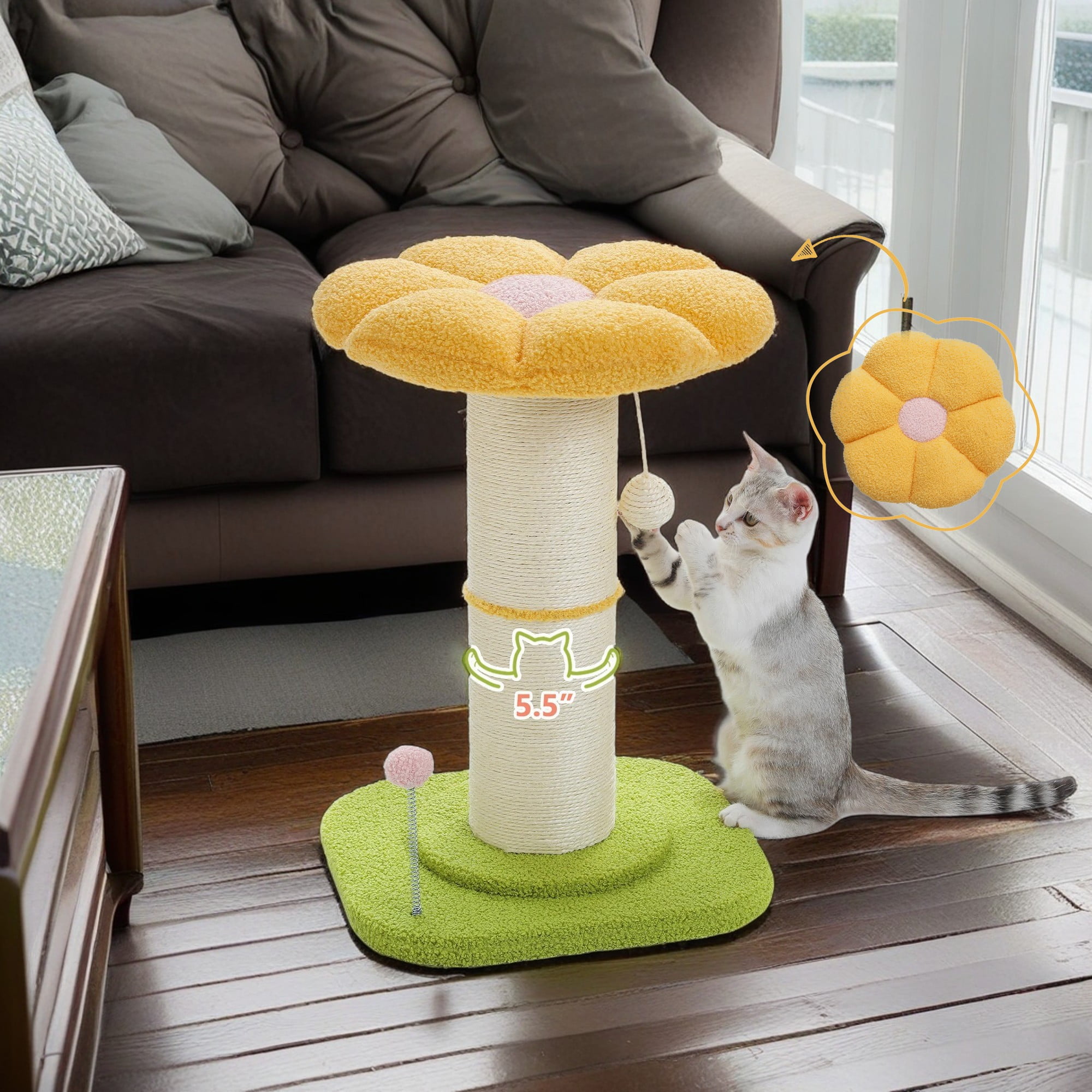 Pefilos 23" Flower Cat Scratching Post for Indoor Cats, Small Cat Tree ...