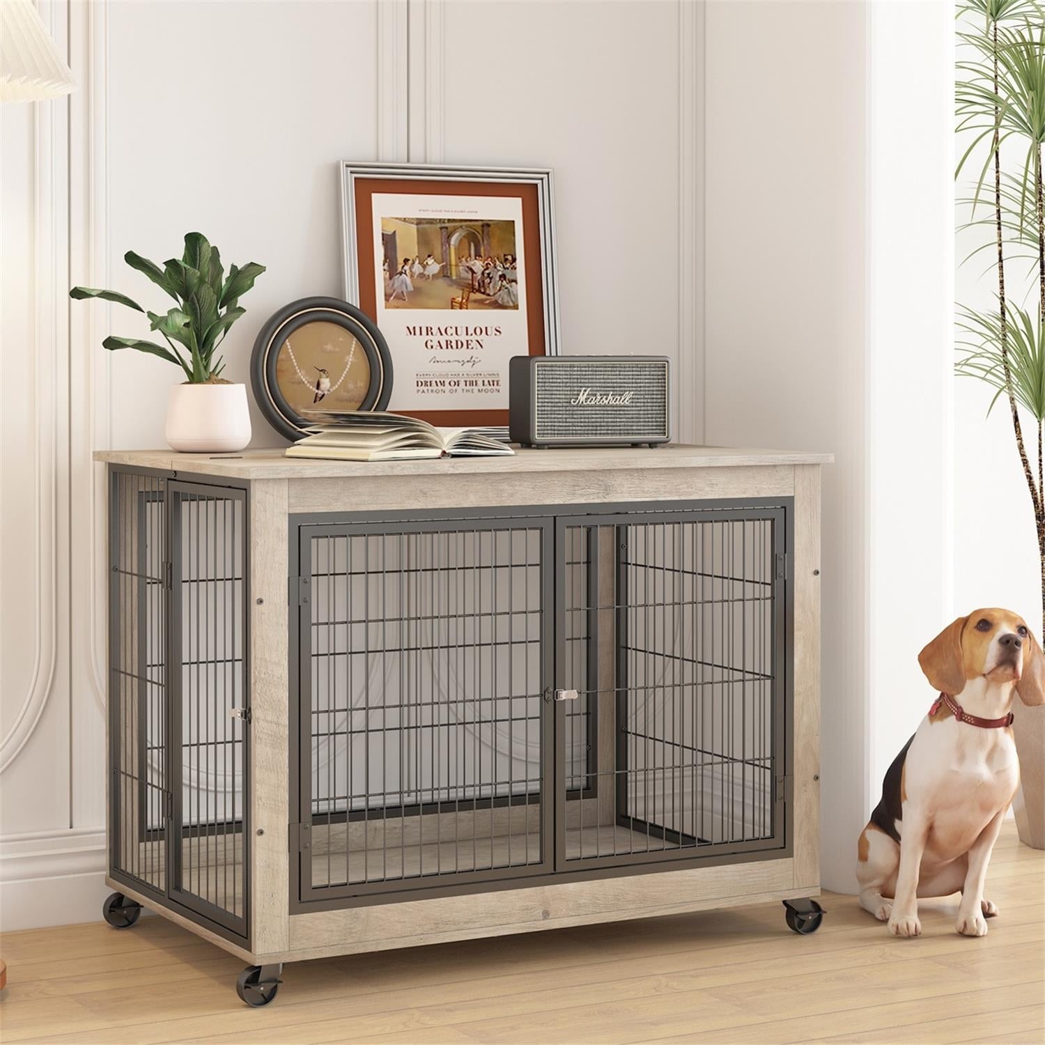 Pefilos 27 Inches Dog Crate Rustic Style Furniture Dog Cage Crate with ...