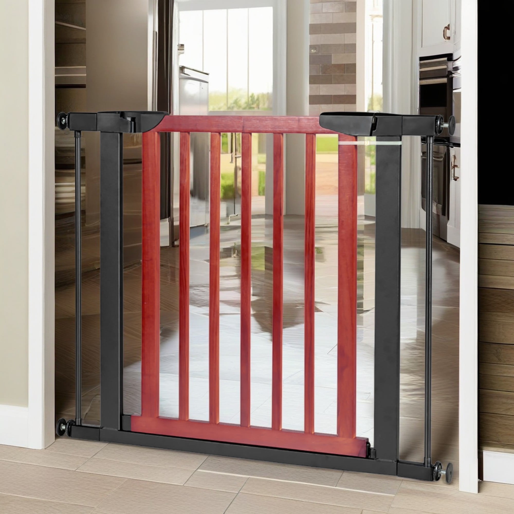 Pefilos 29" Freestanding Dog Gate, Extra Wide Pressure Mounted Metal ...