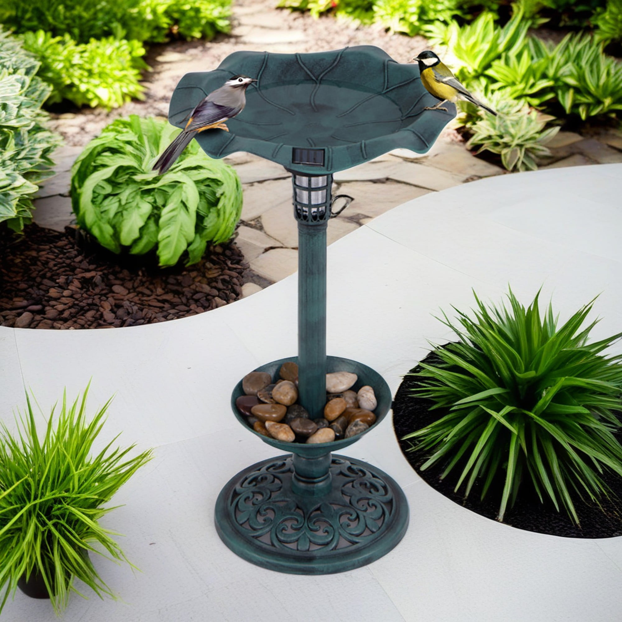 Pefilos LED Solar Powered Bird Bath, 30" Outdoor Garden Bird Feeder ...