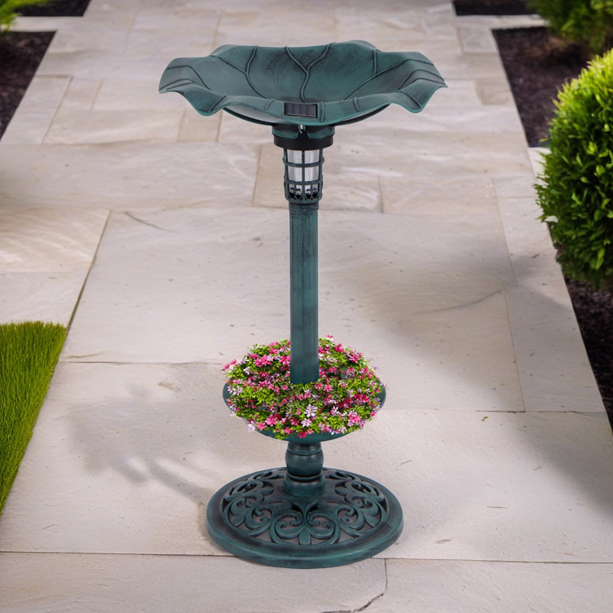 Pefilos 30" Outdoor Pedestal Garden Bird Bath with Solar Light, Bird ...