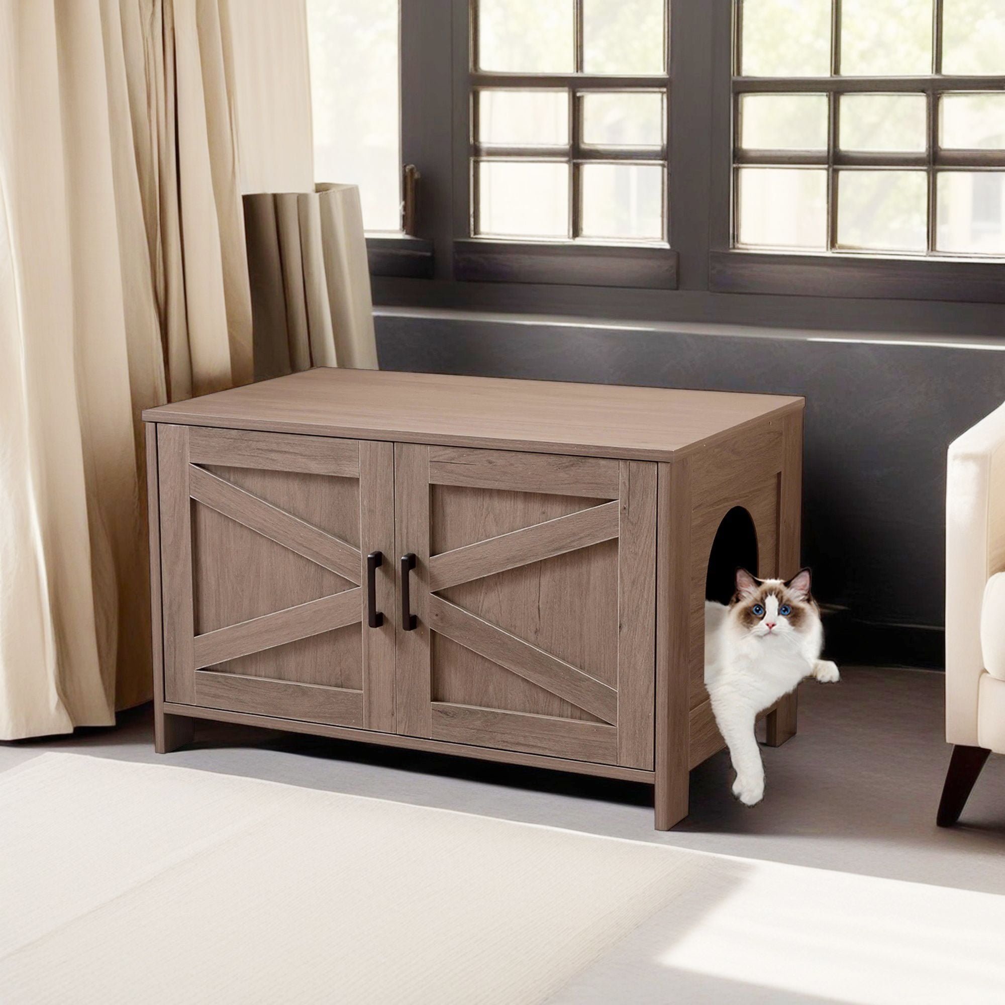 Pefilos 31" Hidden Cat Litter Box Enclosure Furniture with Barn Door ...