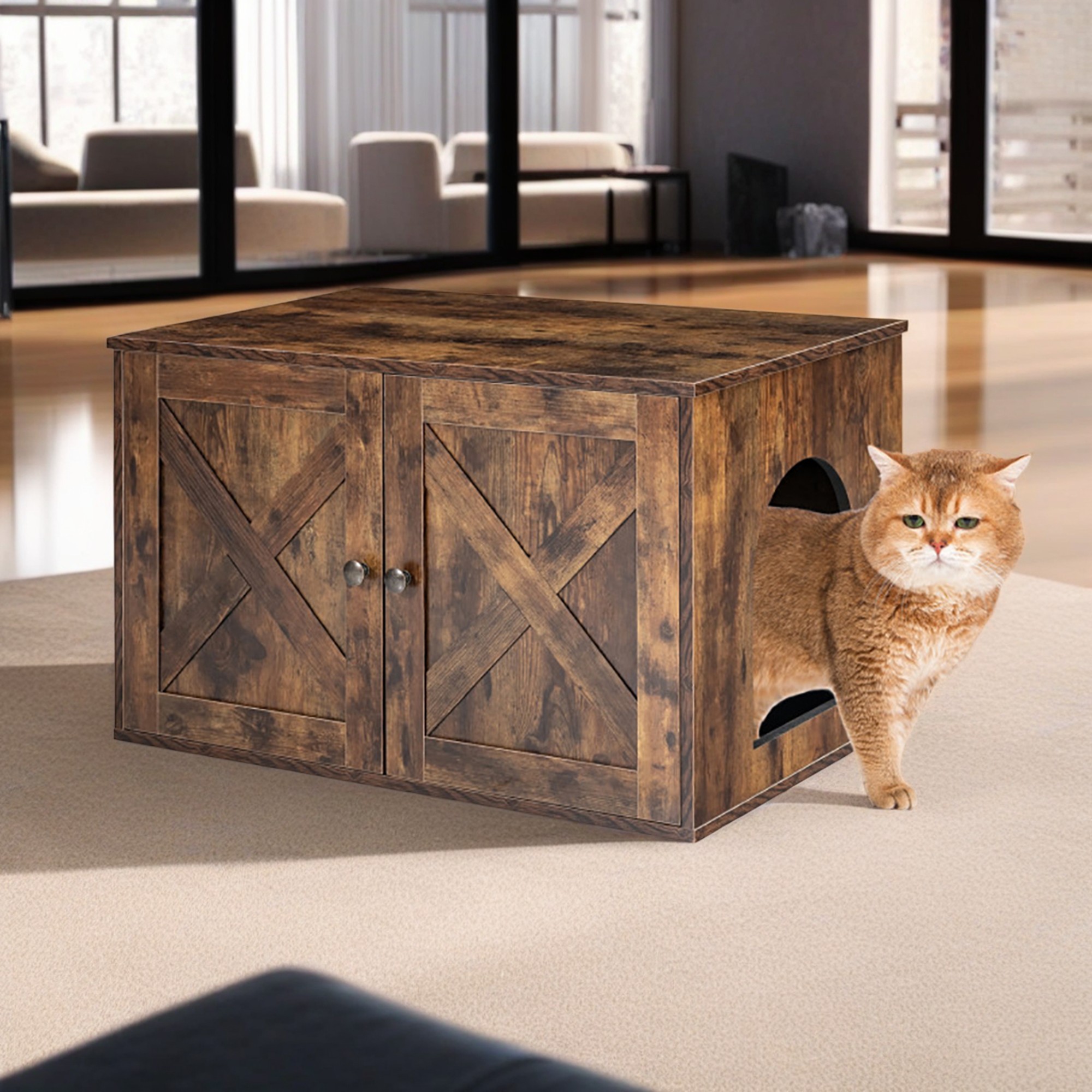 Pefilos 31" Hidden Cat Litter Box Enclosure Furniture with Divider ...