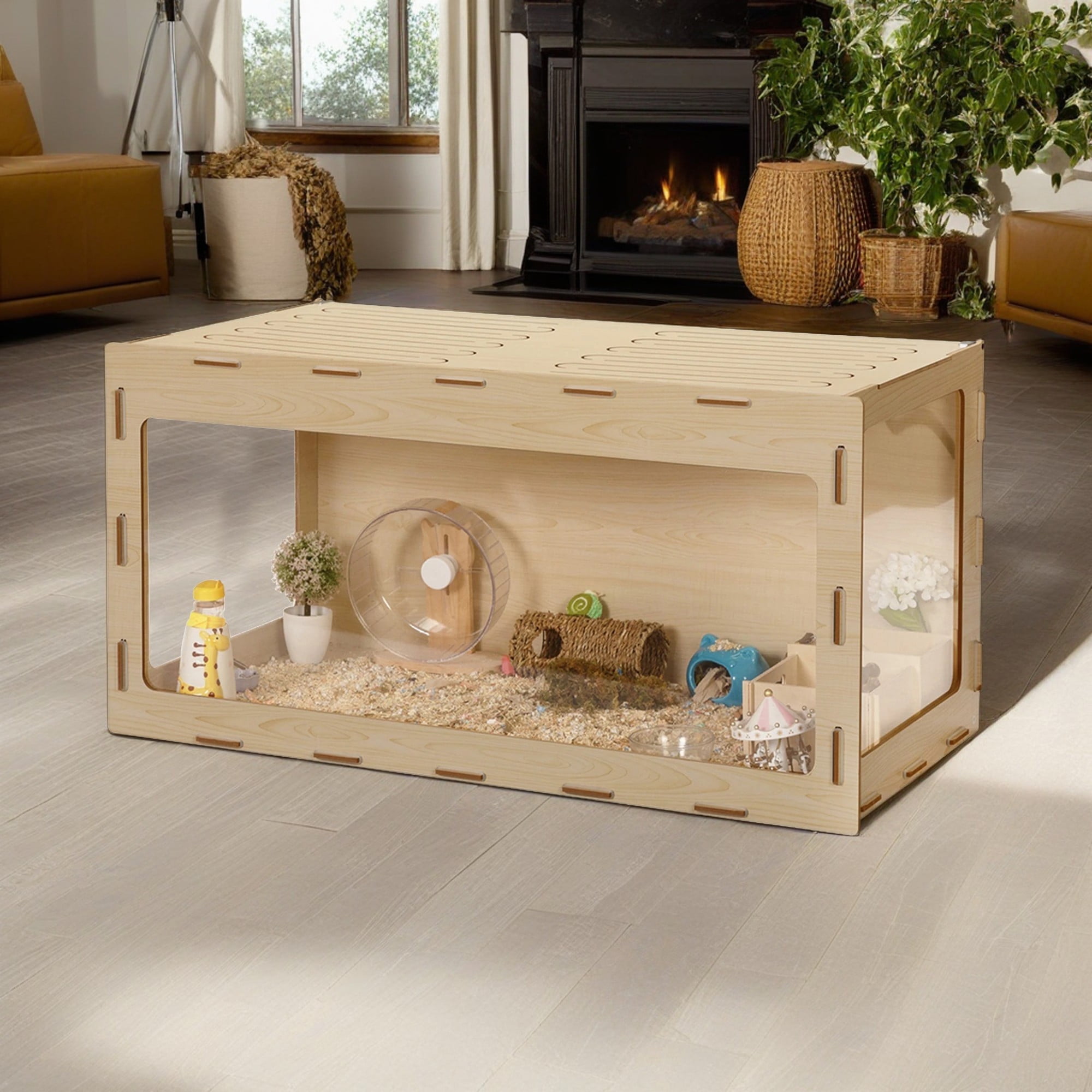 Pefilos 31" Wood Hamster Cage for Indoor, Acrylic Hutch for Dwarf ...