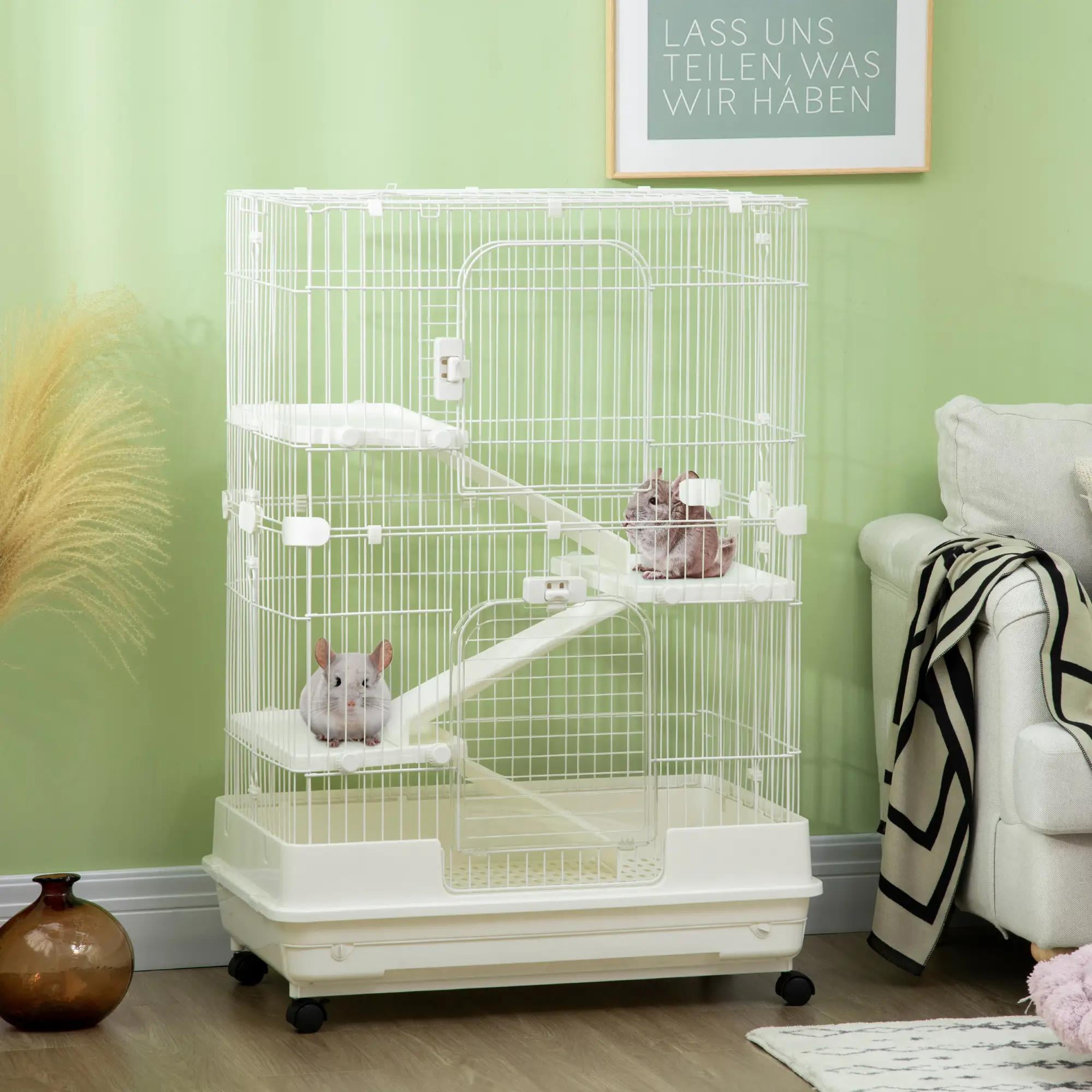 Pefilos 32" Small Animal Metal Pet Cage 3-Tier Wire Cat Cage Playpen ...
