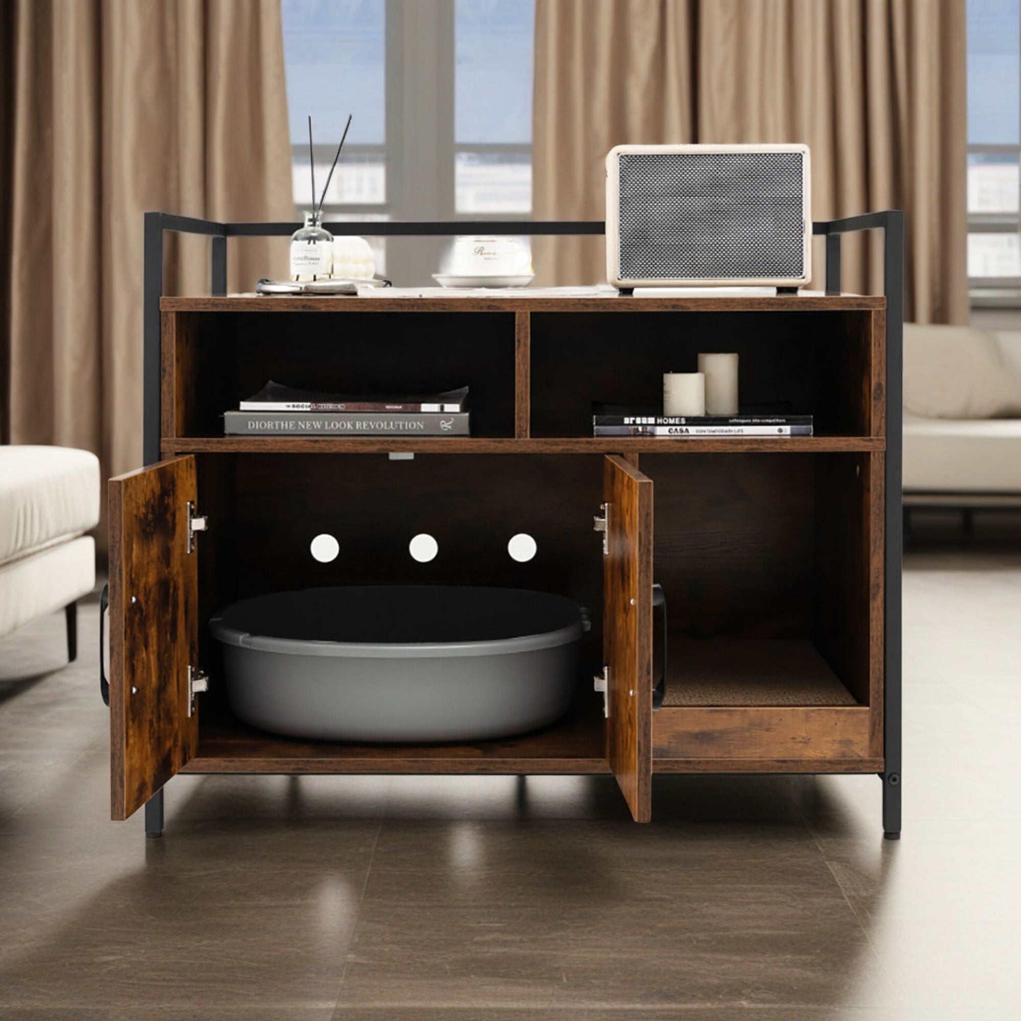 Pefilos 35" Hidden Cat Litter Box Enclosure Furniture, Cat Washroom ...