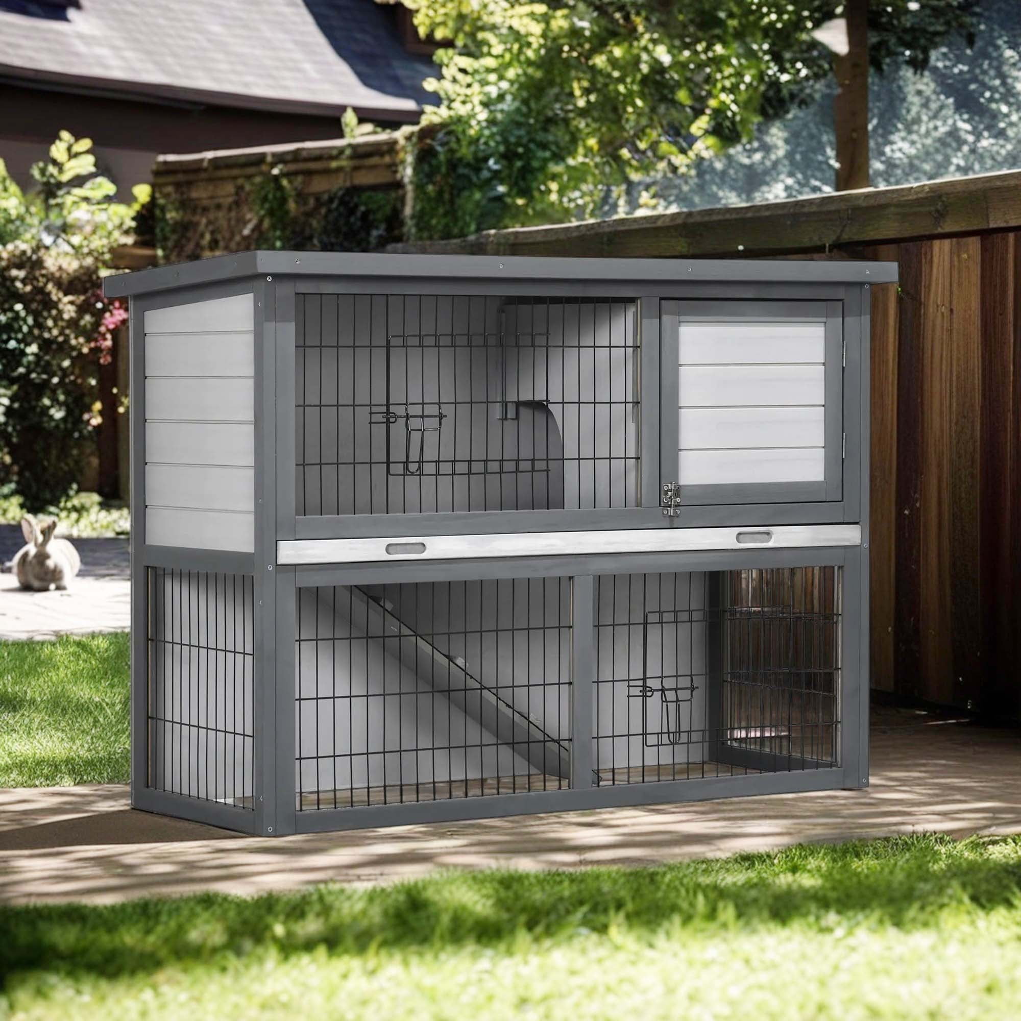 Pefilos 42" Indoor/Outdoor Rabbit Hutch for Multiple Small Pets Wooden ...