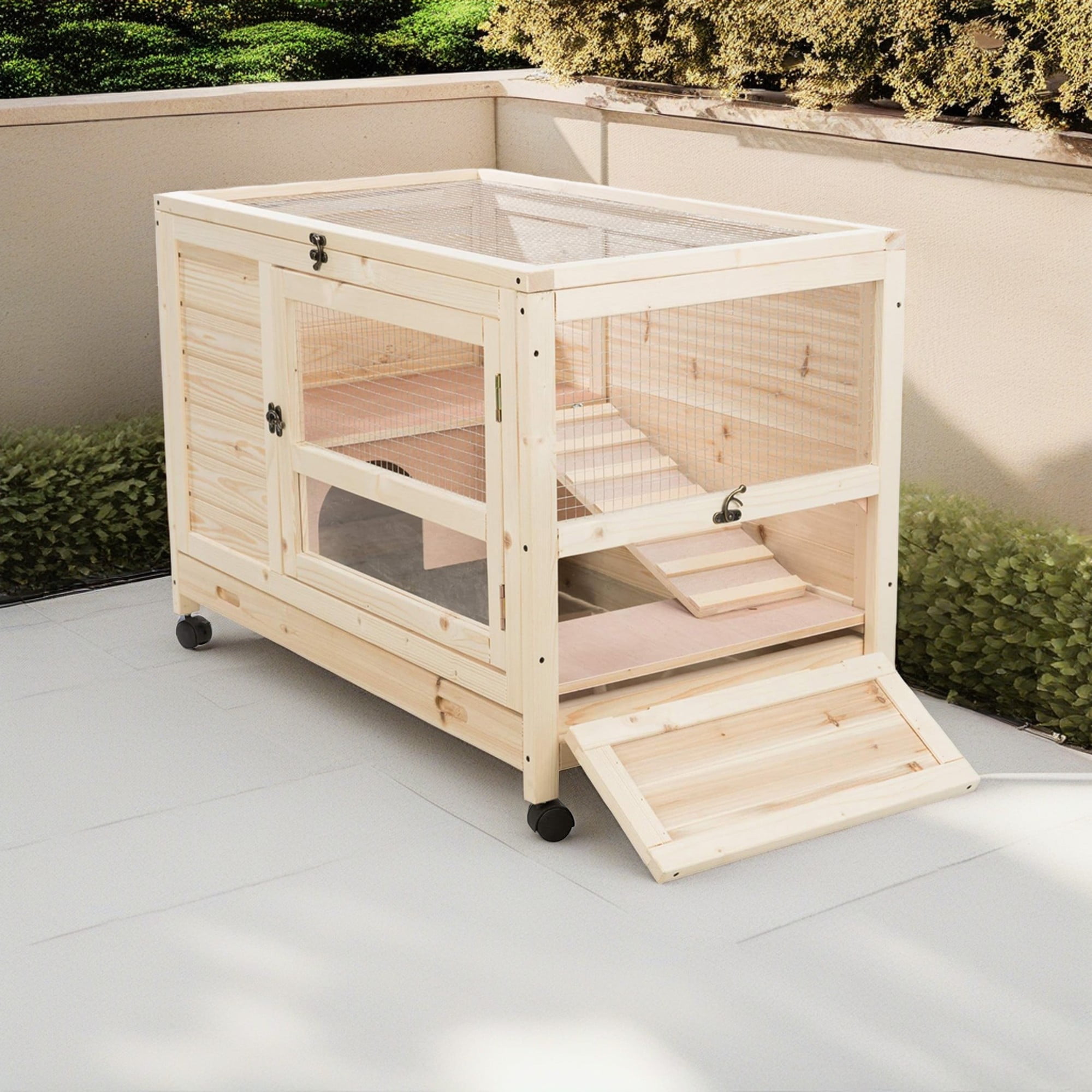 Pefilos 35" Wood Rabbit Hutch with Run, Bunny Cages for Indoor, Guinea ...