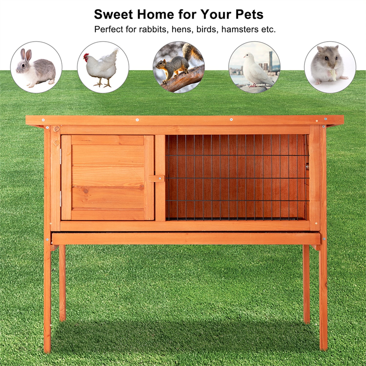 Pefilos 36 Inch Single Rabbit Hutch Deck Waterproof Wooden Bunny Cage ...