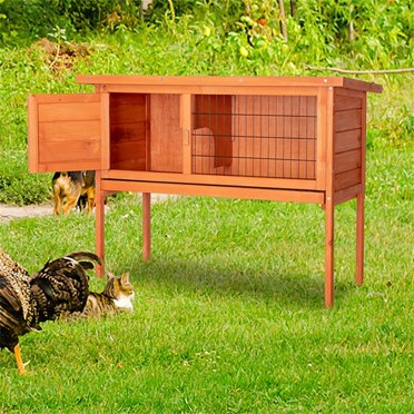Free Shipping! PawHut Elevated Rabbit Hutch w/ Hinged Roof & Metal Cage ...
