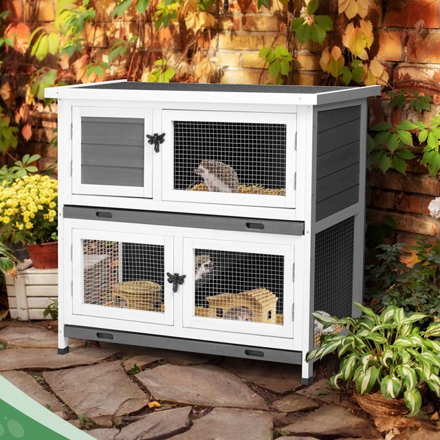 Pefilos 36" Two Floors Wood Rabbit Hutch Outdoor Chicken Coops for 4 Chickens House Wooden ...