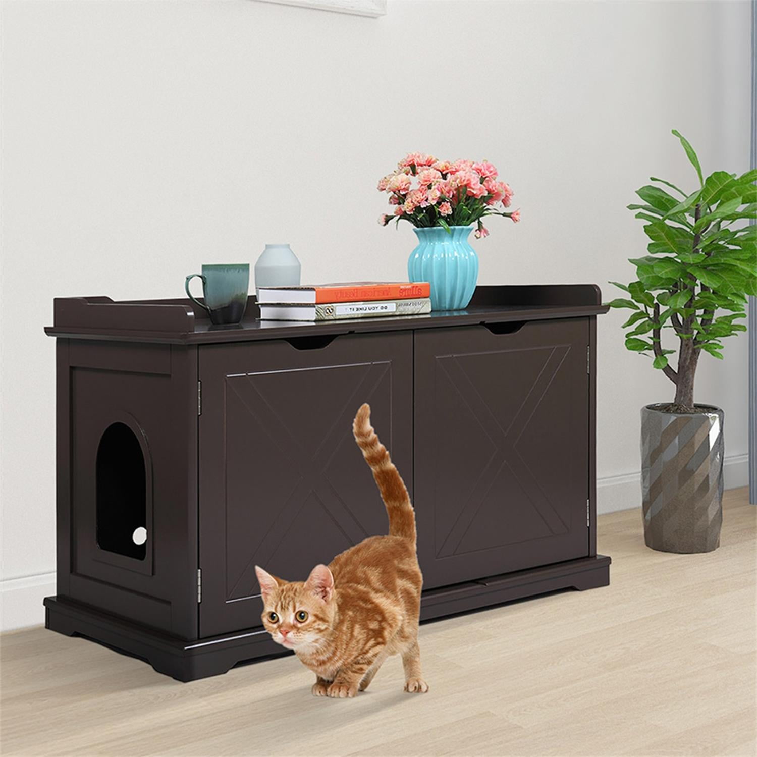 Pefilos 37" Enclosed Litter Box Enclosure Hidden Cat Washroom Bench,Cat ...
