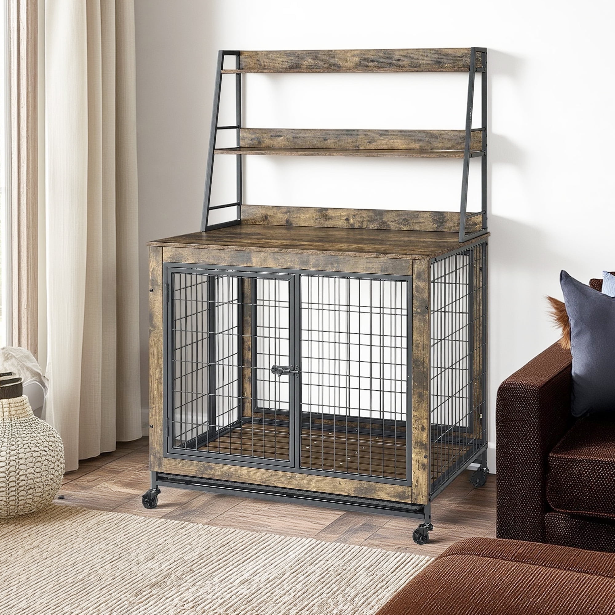 Pefilos 38" Dog Crate End Table Dog Cages with Storage Rack, Pet ...