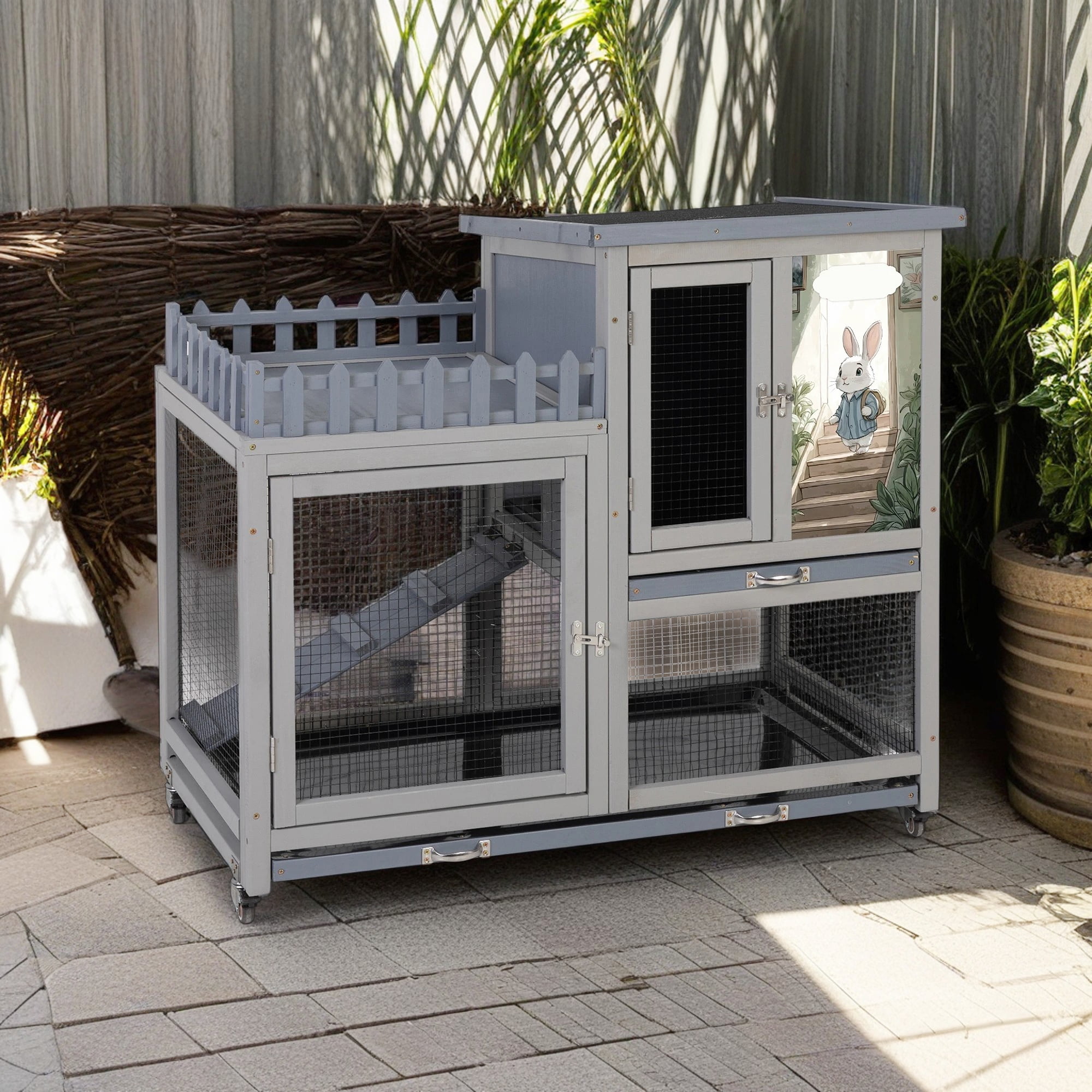 Pefilos 38" Rabbit Hutch Indoor Wooden Bunny Cage Guinea Pig House ...