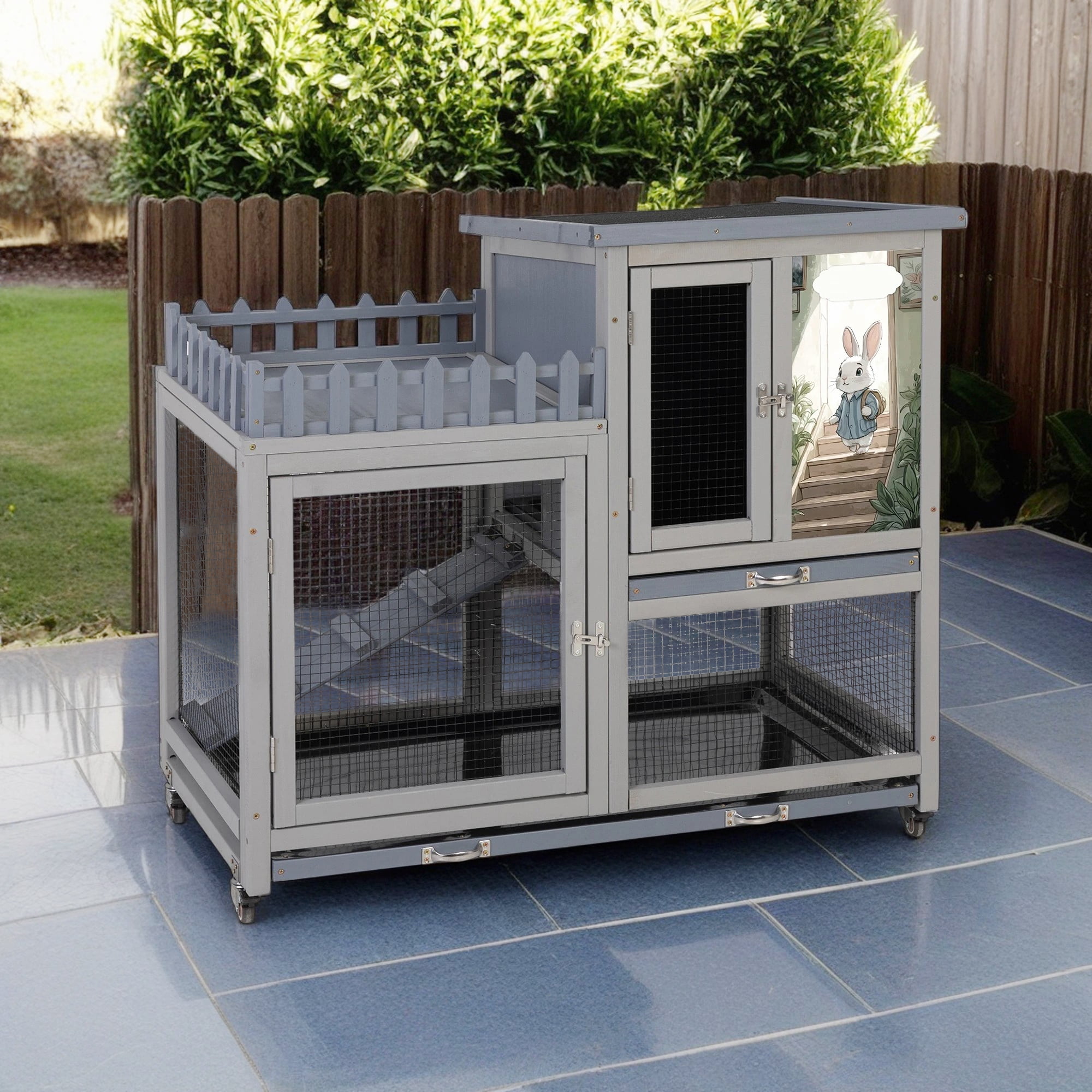 Pefilos 38" Wood Rabbit Hutch Rabbit Cage Bunny Hutch Large Bunny Cage ...