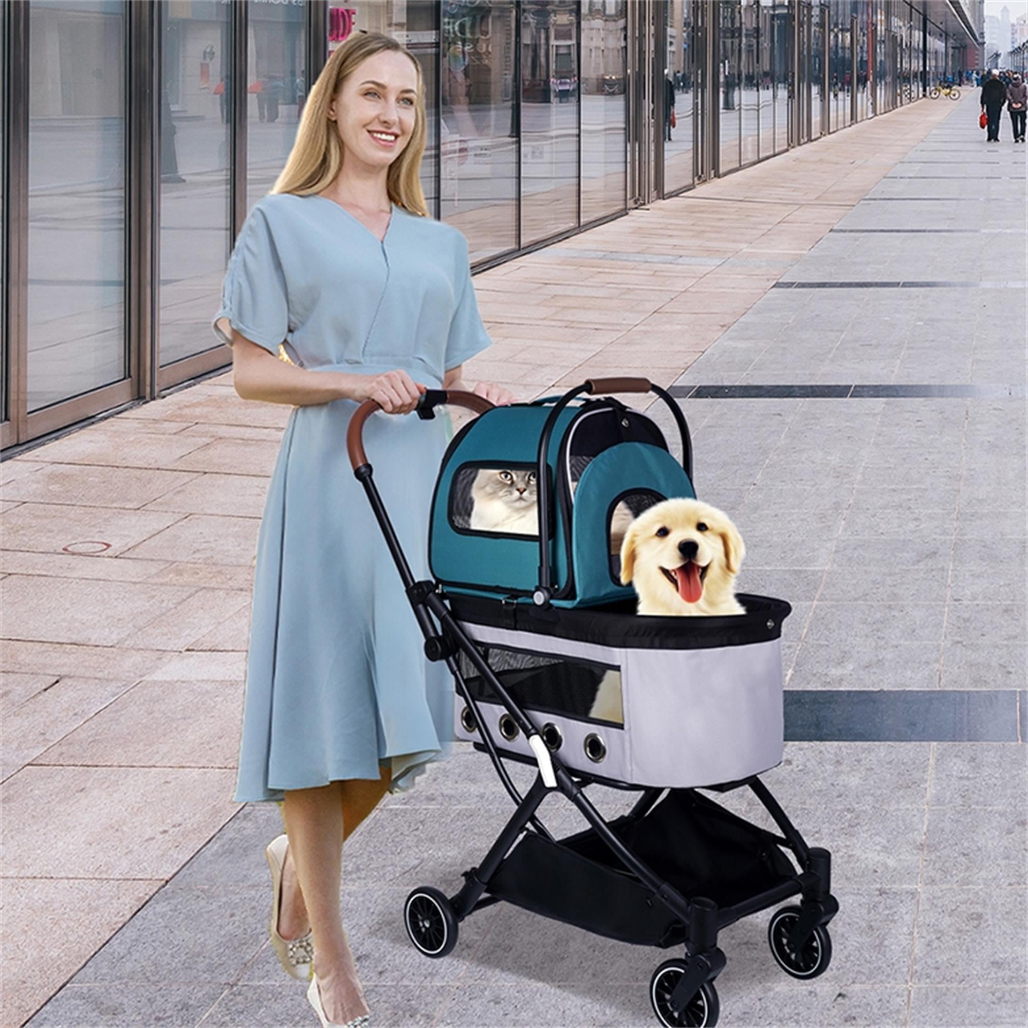 Pefilos 39" 4 Wheels Pet Strollers Dog Cat Cage Jogger Stroller for ...