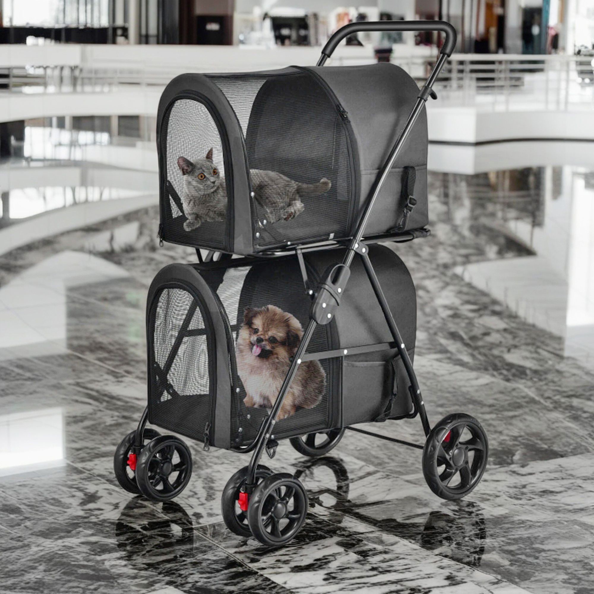 Pefilos 41" Double Pet Stroller Dog Cat Cage Jogger Stroller, 4-in-1 ...