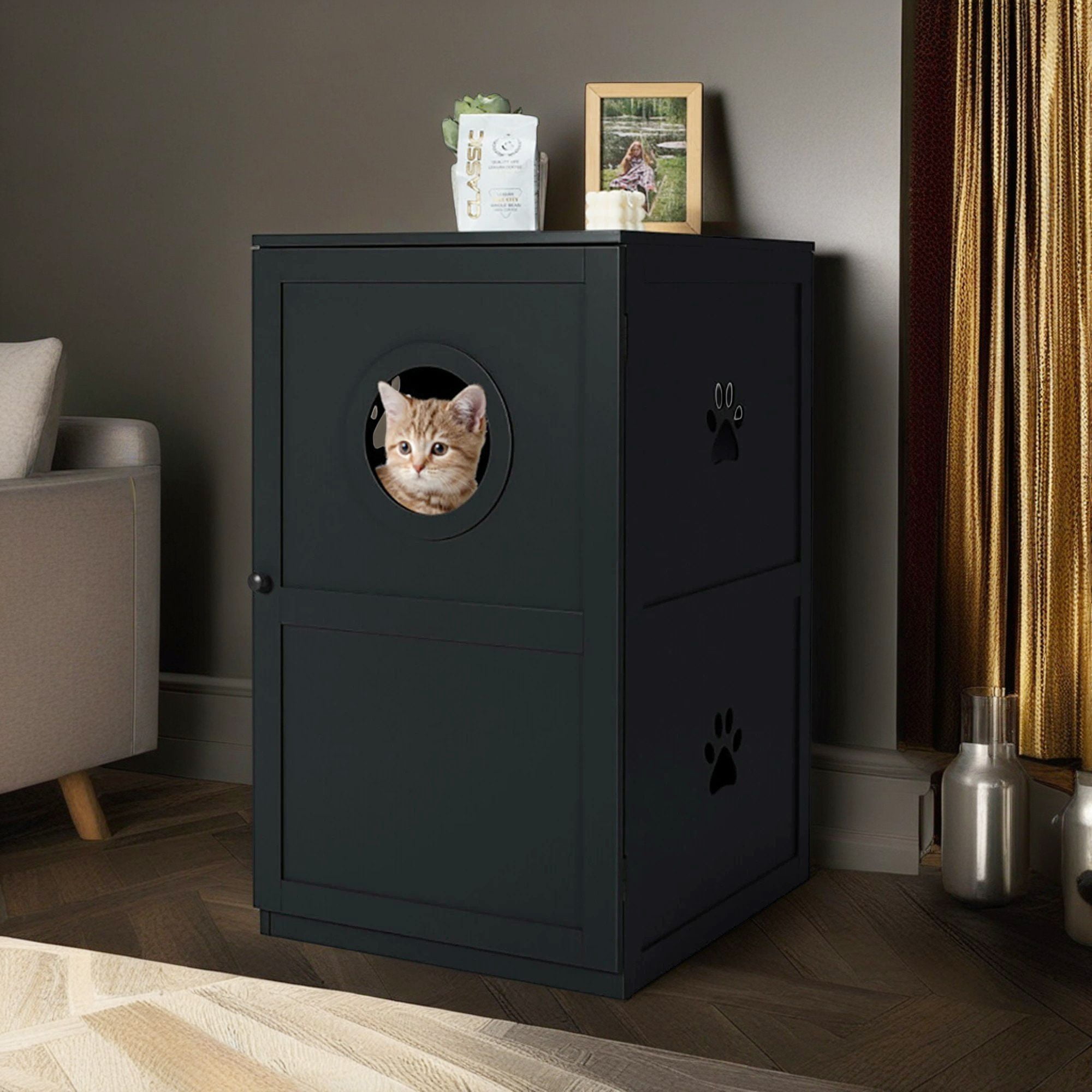 Pefilos 36" Enclosed Litter Box Cover Enclosure, Hidden Cat House ...