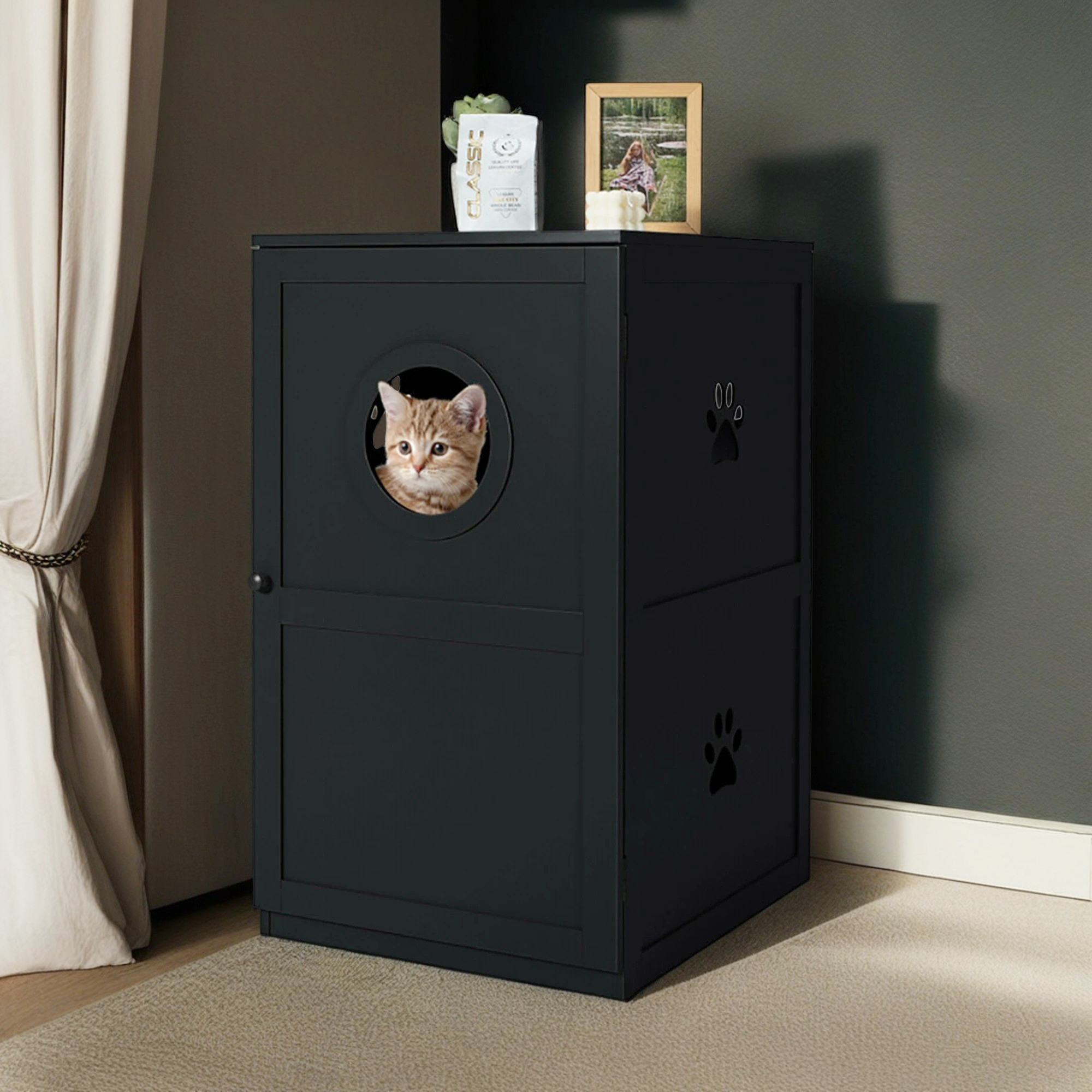 Pefilos 36" Enclosed Litter Box Enclosure Furniture Hidden Cabinet,Cat ...