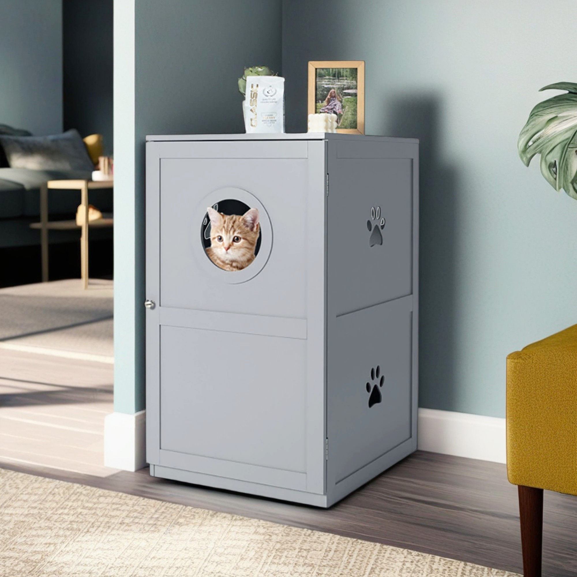 Pefilos 36" Enclosed Litter Box Enclosure Furniture Hidden Cabinet,Cat ...