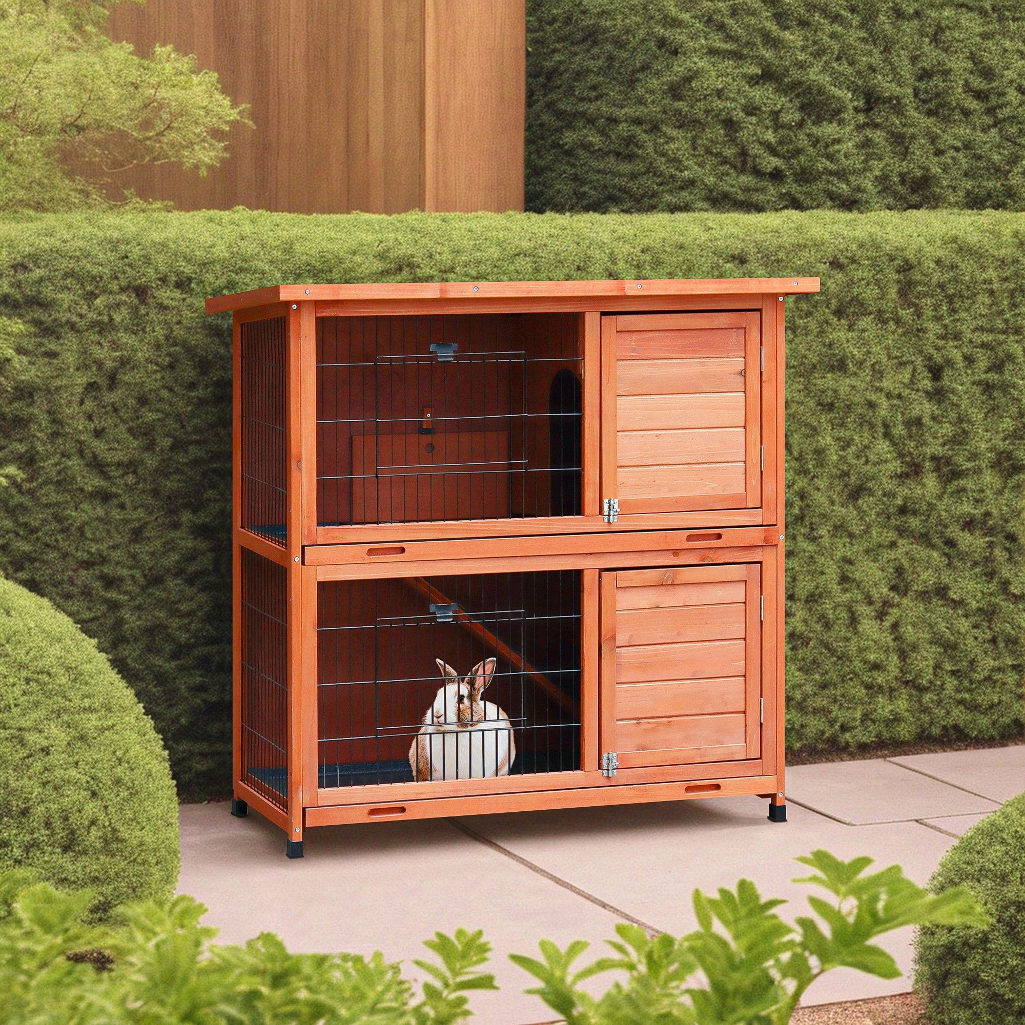 Pefilos 41" Rabbit Hutch Indoor, Wooden Bunny Hutch Outdoor Rabbit ...