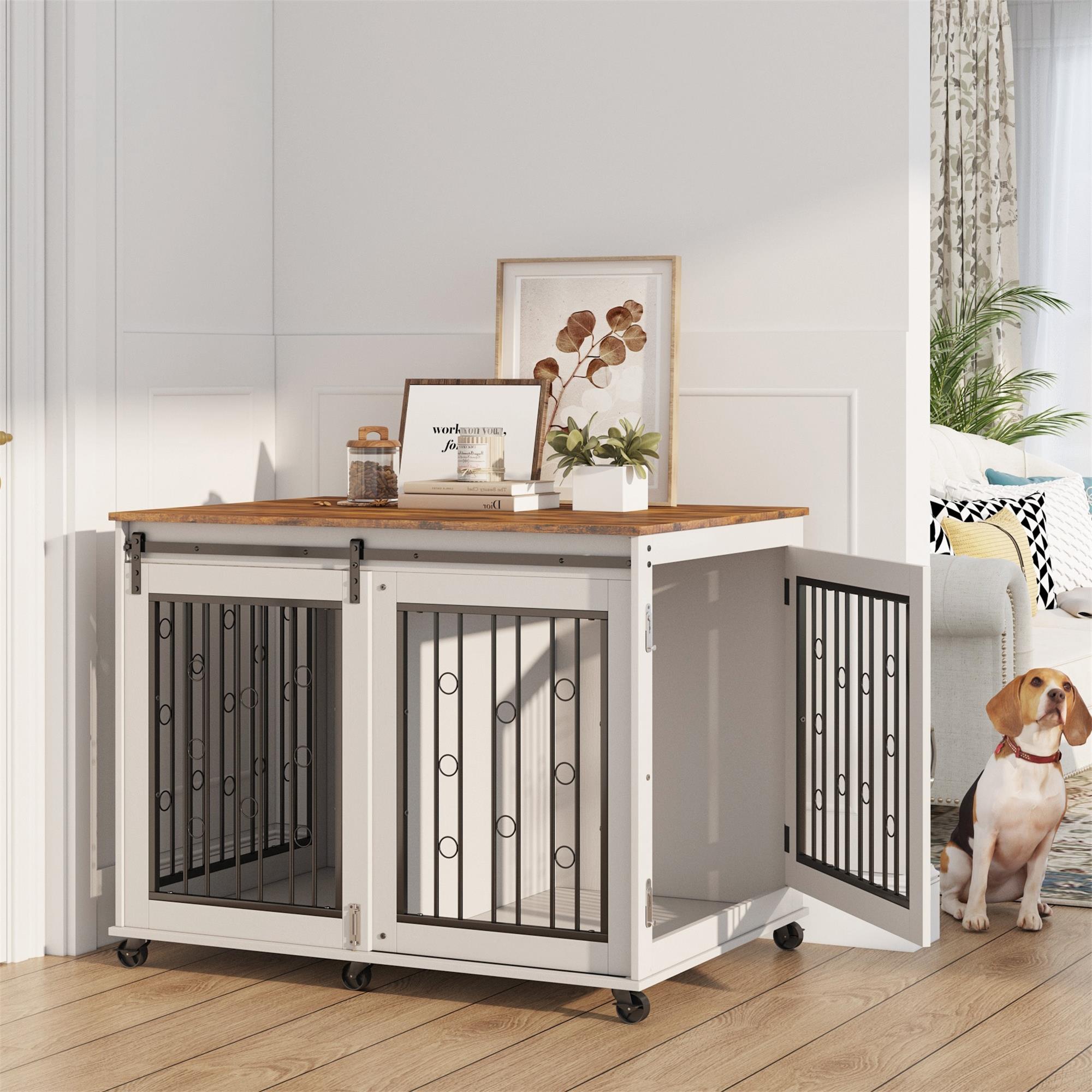 Pefilos 43" Sliding Door Dog Crate with Partition for Two Puppies ...