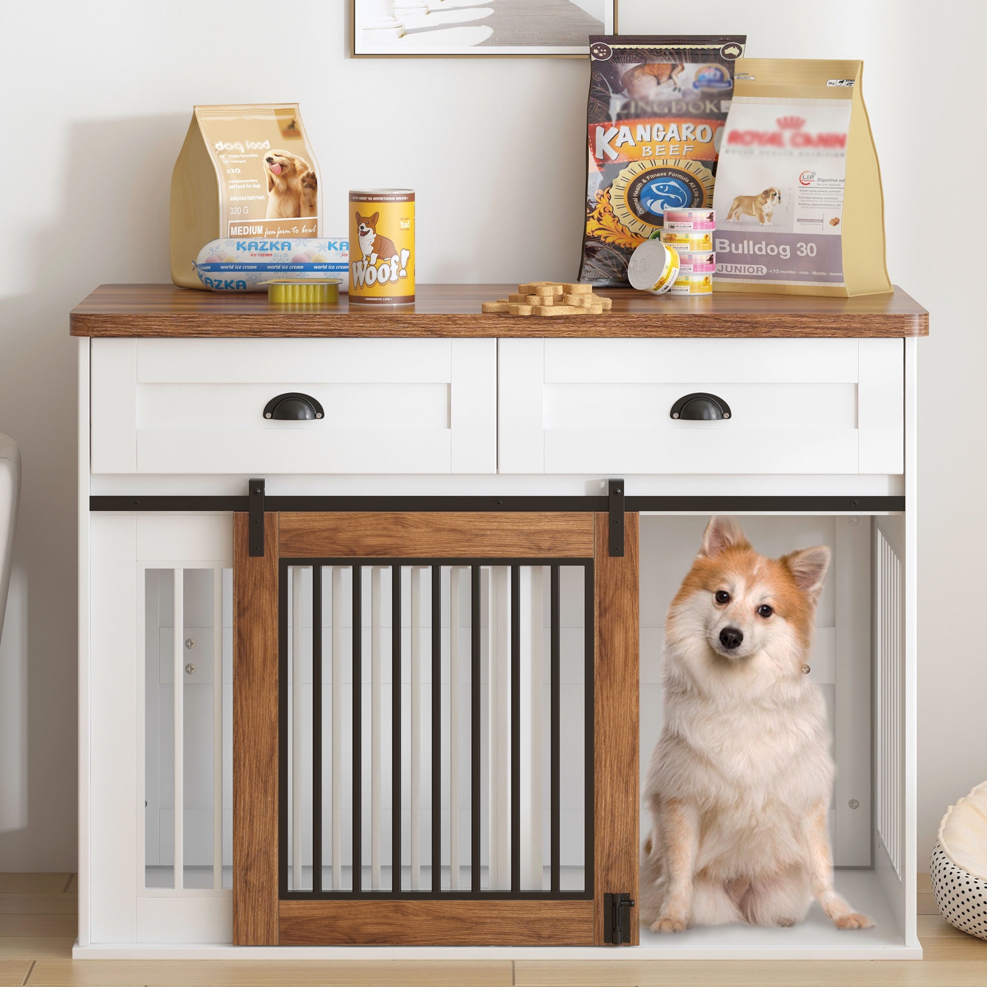 Pefilos 44" Sliding Door Dog Crate with Drawers, Furniture Style Dog ...