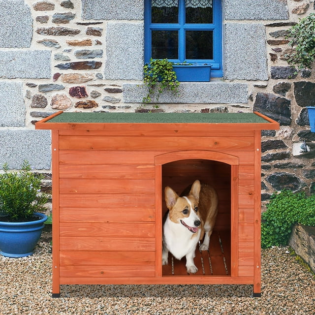 "Pefilos 45"" Weatherproof Wood Dog House for Large Dogs, Outdoor Pet ...