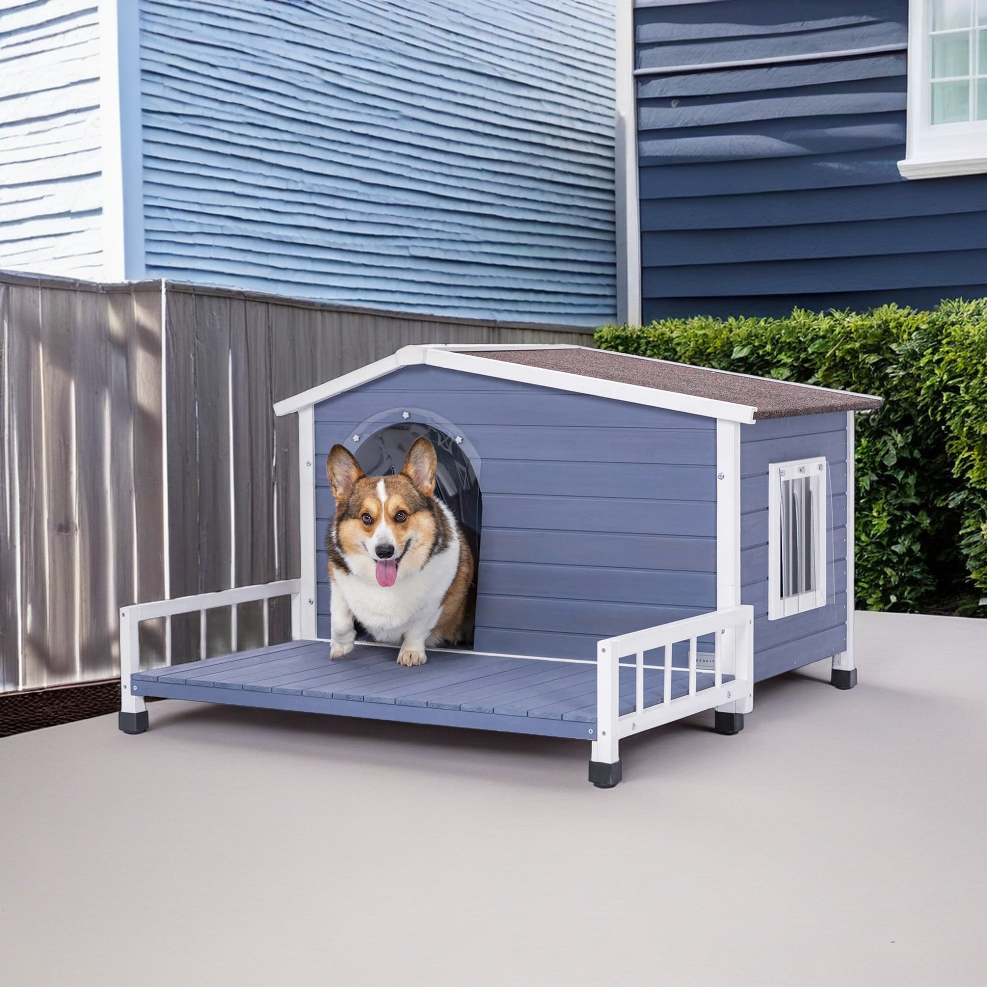Pefilos 46" Wood Dog Houses for Small and Medium Dogs with Terrace and ...