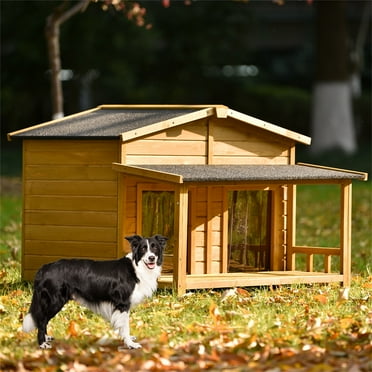 Pefilos 66" Outdoor Dog House, Large Wooden Dog Kennel with Porch ...