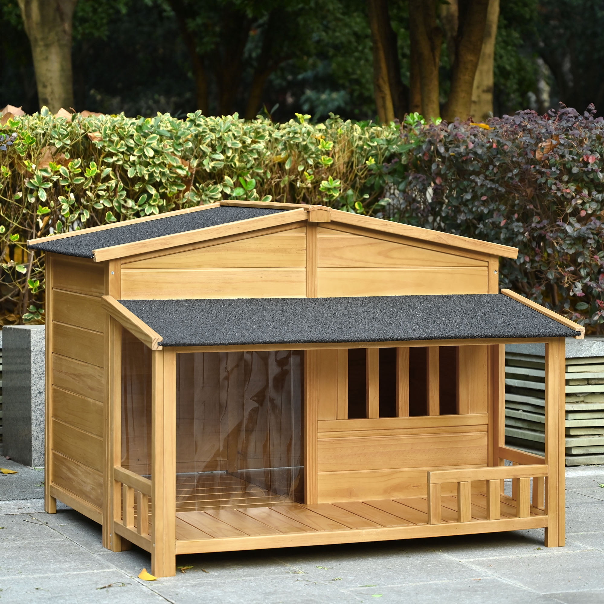 Pefilos 47.2" Outdoor Wood Dog House, Weatherproof Dog Shelter for ...