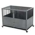 Pefilos 47" Heavy Duty Dog Crate Pet Cages with Tray, Movable Wheels ...