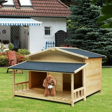 Pawhut Wooden Large Dog House, Perfect for the Porch or Deck and ...