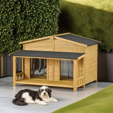 Demi Bonn 66" Large Dog House for Outdoor, Wooden Dog Kennel with Porch ...