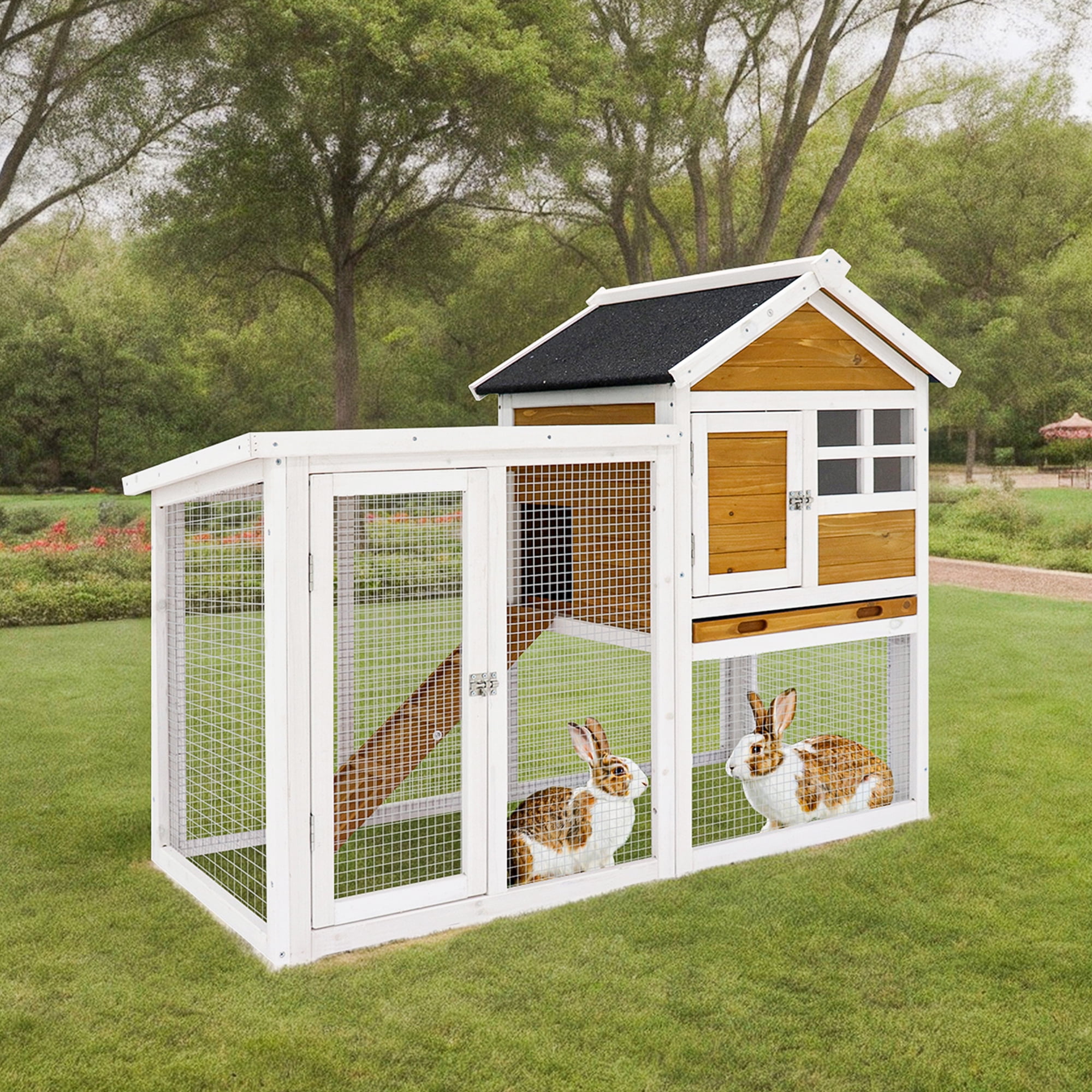 Pefilos 48" Large Wood Rabbit Hutch, Outdoor Chicken Coop, Bunny Hen ...