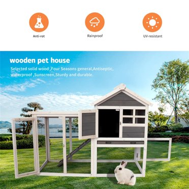 Pefilos 62" Outdoor Rabbit Hutch Indoor Poultry Cage Small Animal House with Running Cage ...