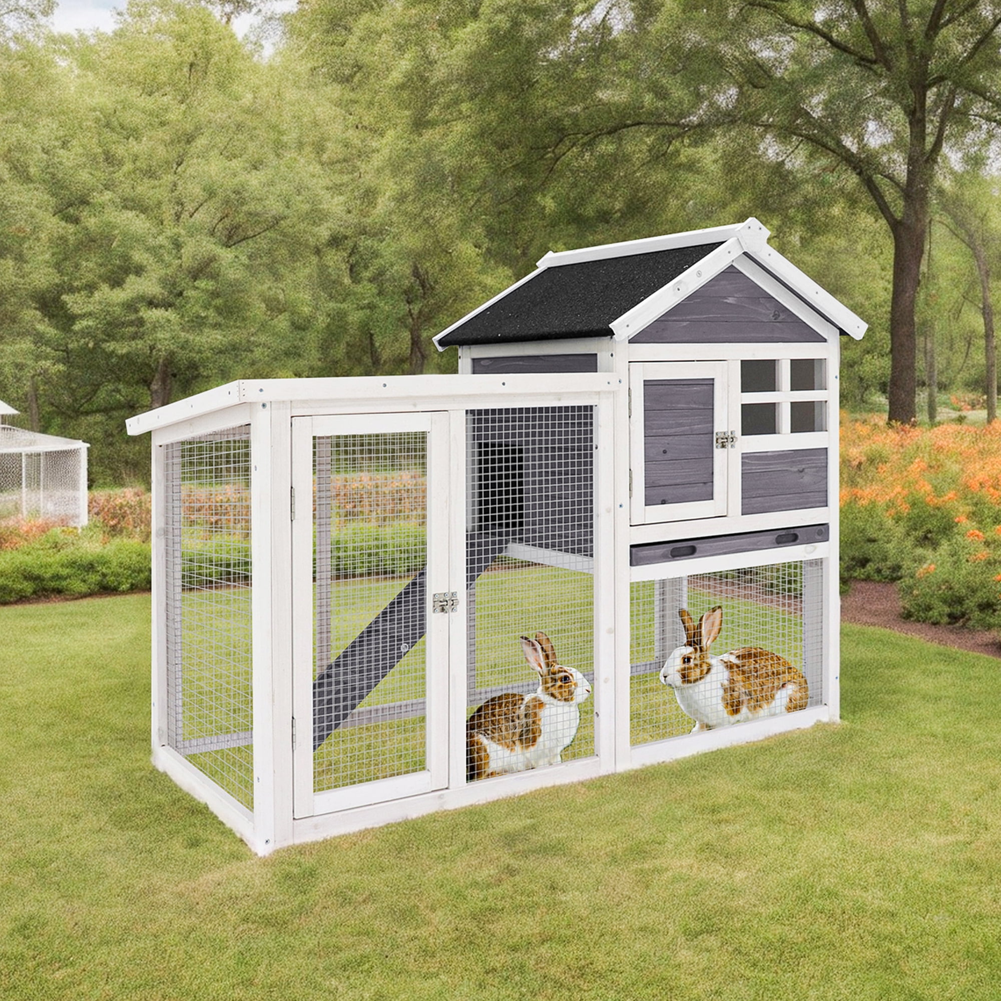 Pefilos 48" Large Wood Rabbit Hutch, Outdoor Chicken Coop, Bunny Hen ...