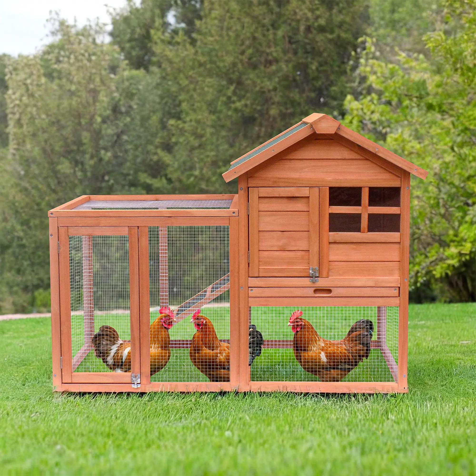 Pefilos 48" Outdoor Rabbit Hutch, Indoor Bunny Cage with Run, Pull Out Tray, Wood Chicken Coops ...