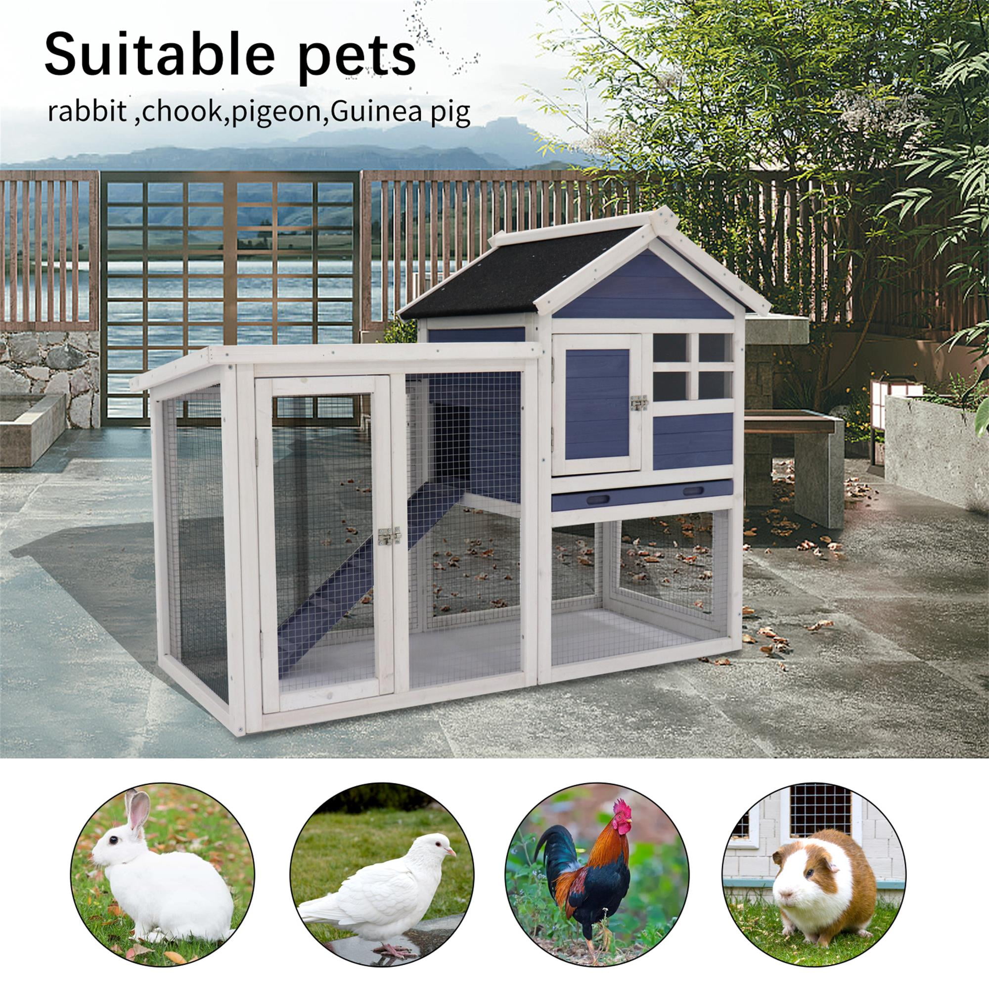 Pefilos 48" Outdoor Wood Chicken Coops, Large Rabbit Hutch Hen House with Tray, Pet Poultry ...