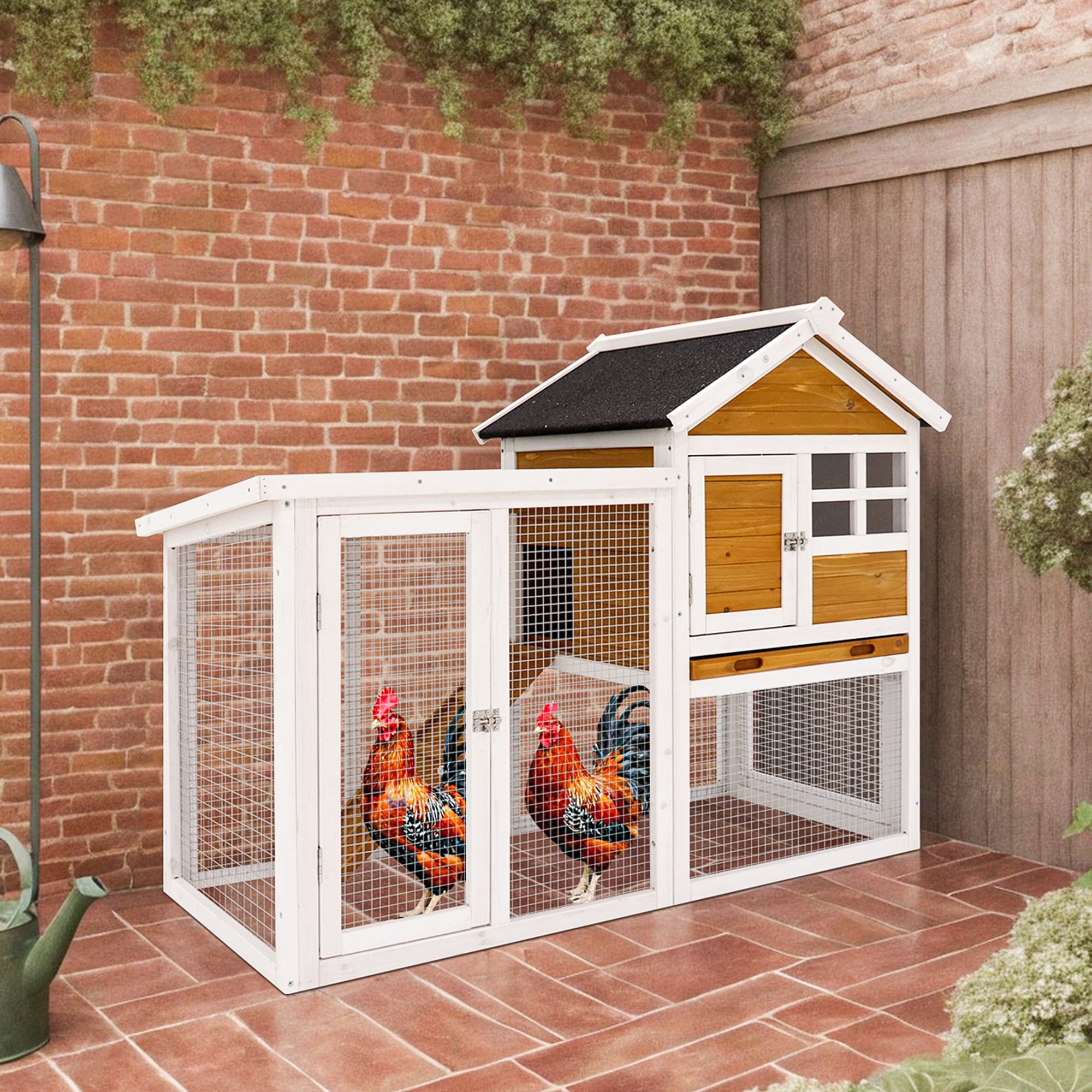 Pefilos 48" Outdoor Wood Chicken Coops, Large Rabbit Hutch Hen House with Tray, Pet Poultry ...