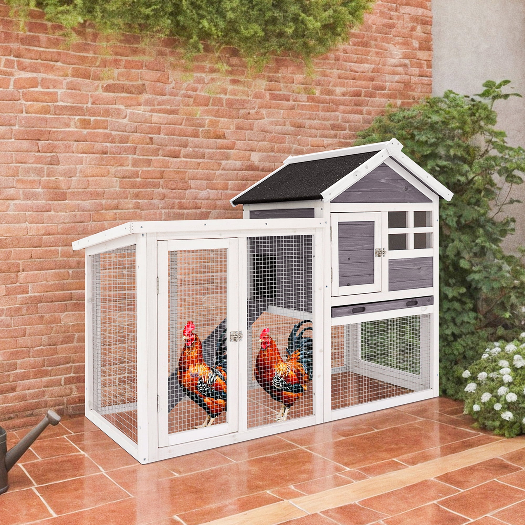 Pefilos 48" Outdoor Wood Chicken Coops, Large Rabbit Hutch Hen House with Tray, Pet Poultry ...