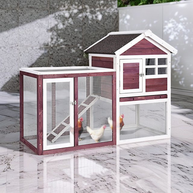 Pefilos Wooden 48" 2 Tier Chicken Coop & Rabbit Hutch, Indoor/Outdoor Pet House with Stairs ...