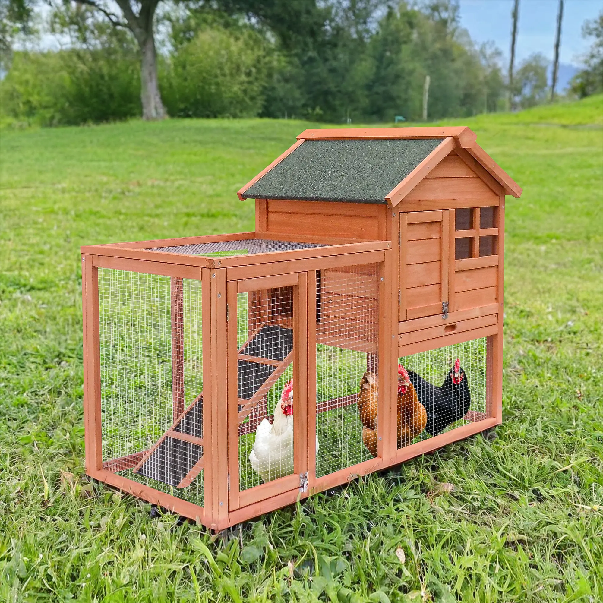 Pefilos 48" Wood 2 Tier Chicken Coops Habitat, Rabbit Hutch for Outdoors, Indoor Guinea Pig Coop ...