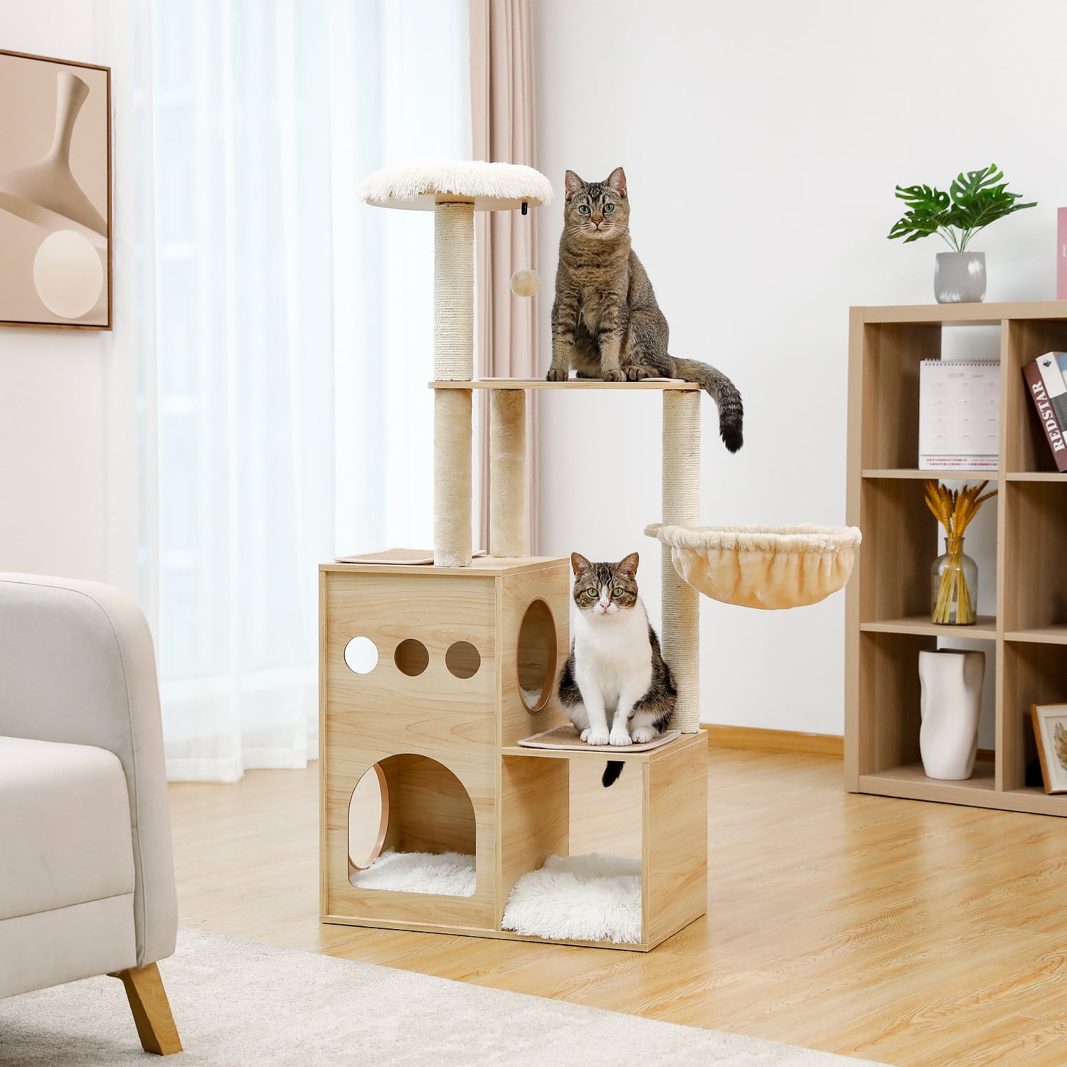 Pefilos 50" Modern Cat Tree for Indoor Cats with Grab Posts Fully ...